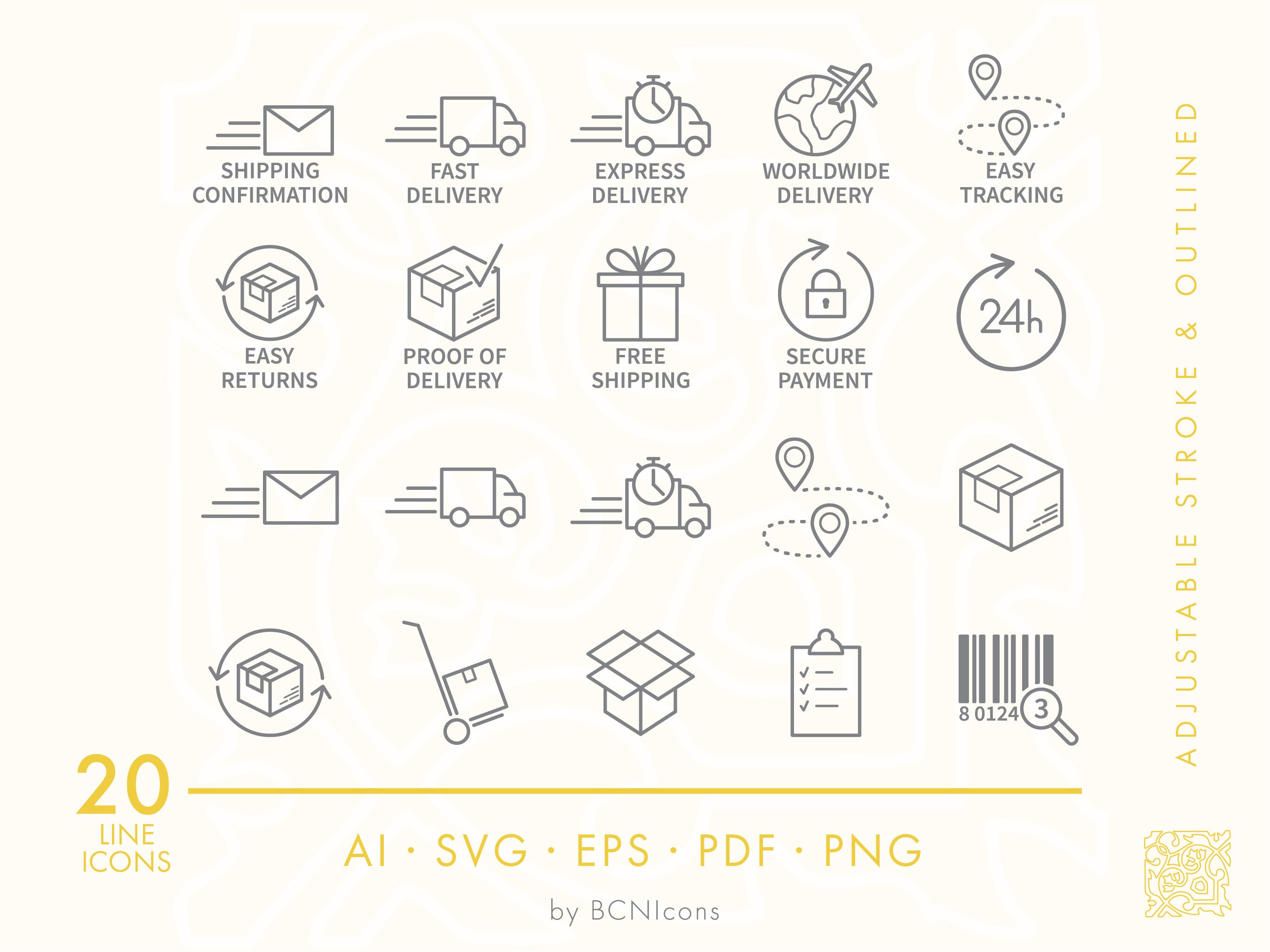 BASIC PACK: Shipping Symbols Vol. 01 Outline Icon Set SVG, Minimalist ...