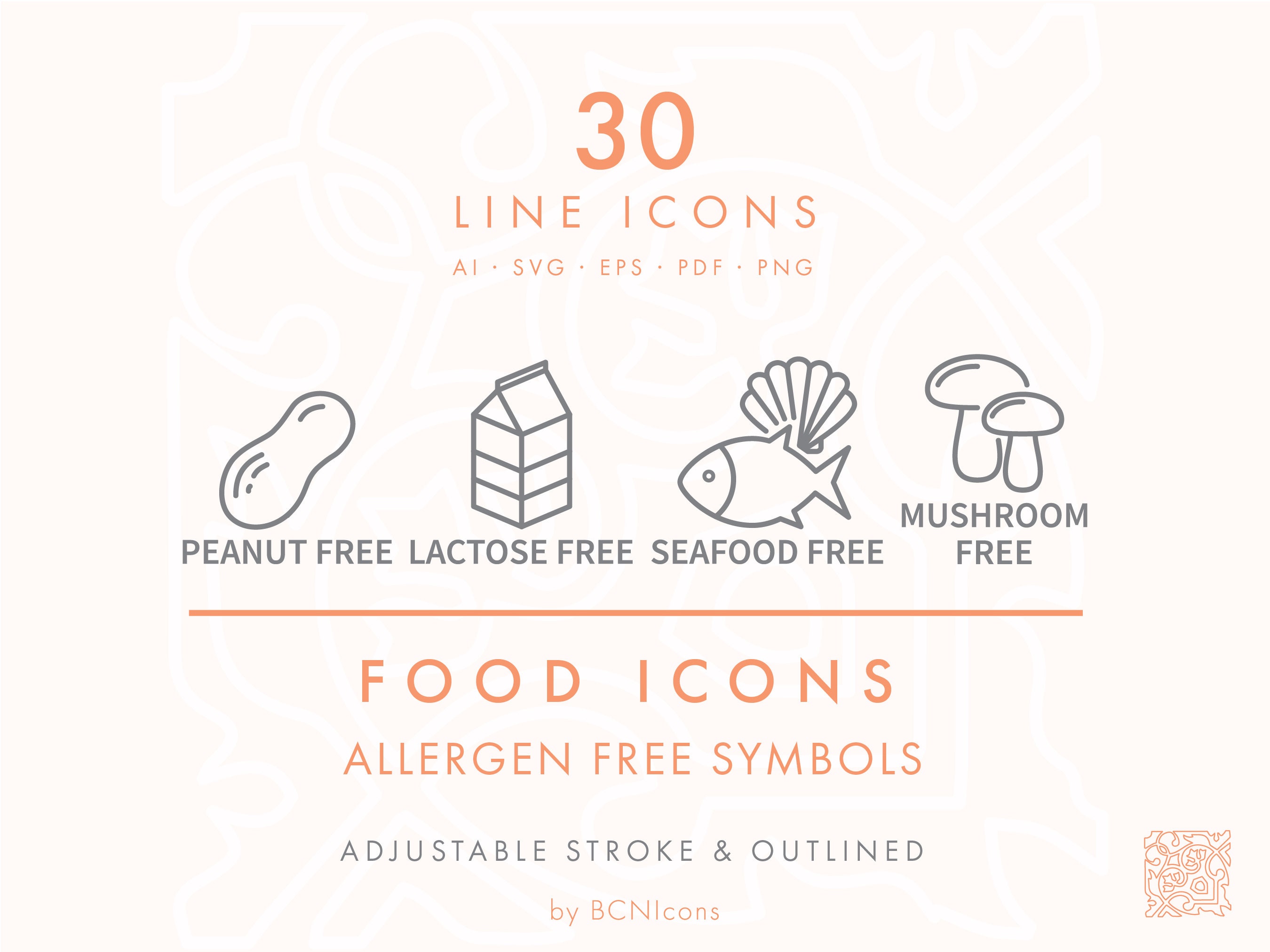 FOOD ALLERGEN FREE Symbols Line Icons Pack Svg, Minimalist Food Allergy ...