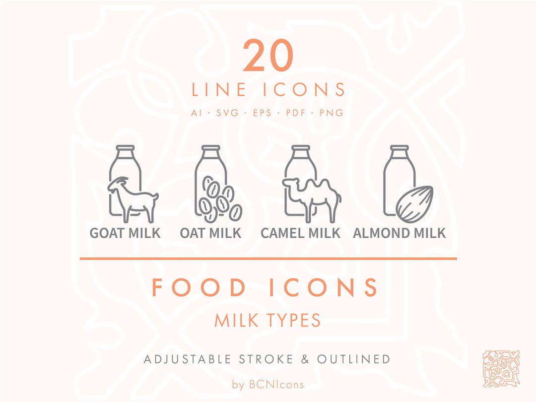 MILK TYPES Symbols Line Icons Pack SVG, Minimalist Type of Milk Food ...