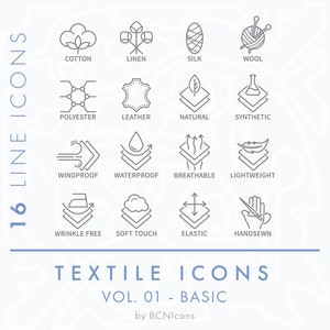 Textile Symbols Vol. 01 Basic Line Icons Pack SVG, Sewing Clothing ...
