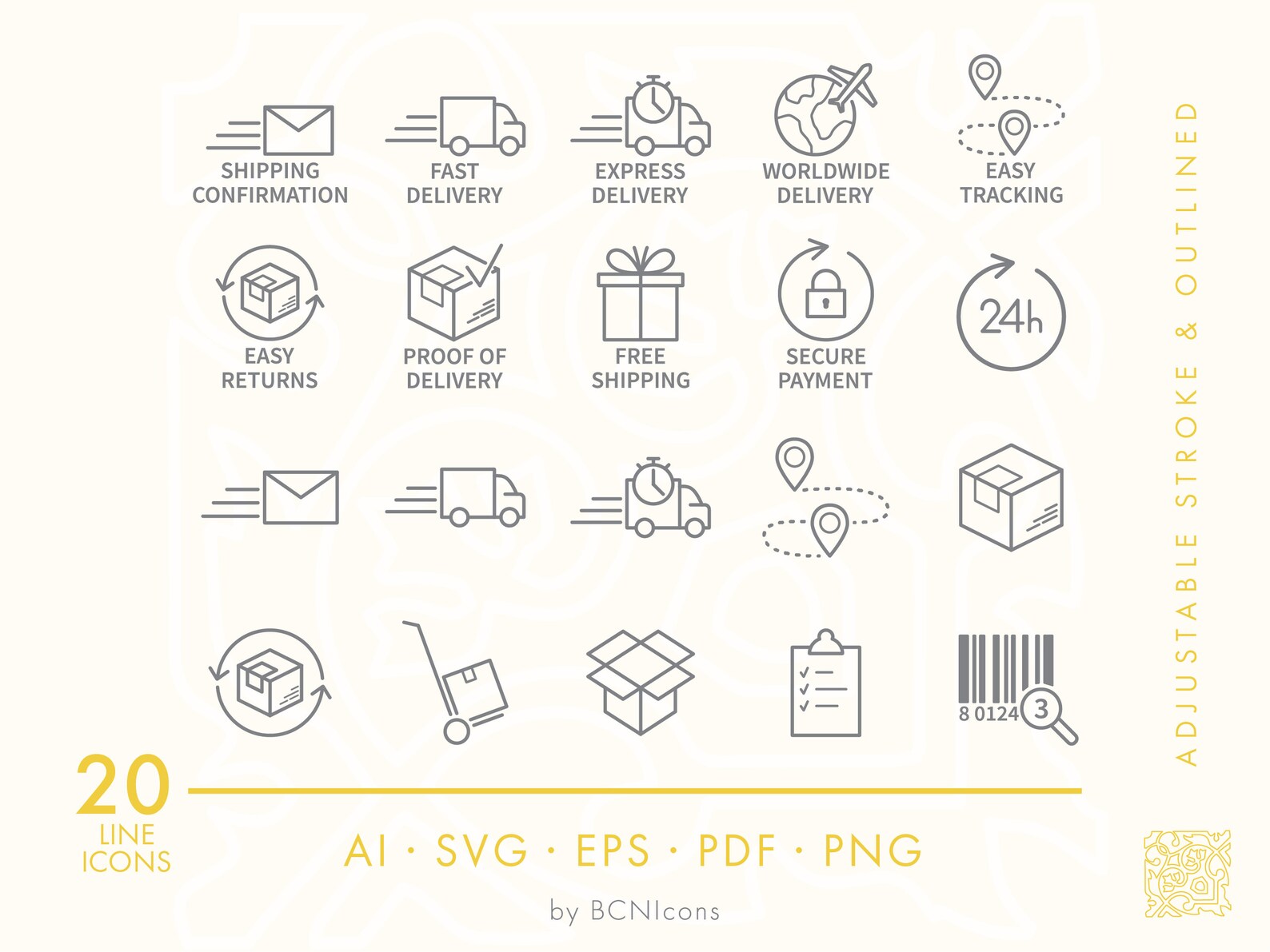 Shipping Symbols Vol. 01 Basic Outline Icon Set SVG, Minimalist ...