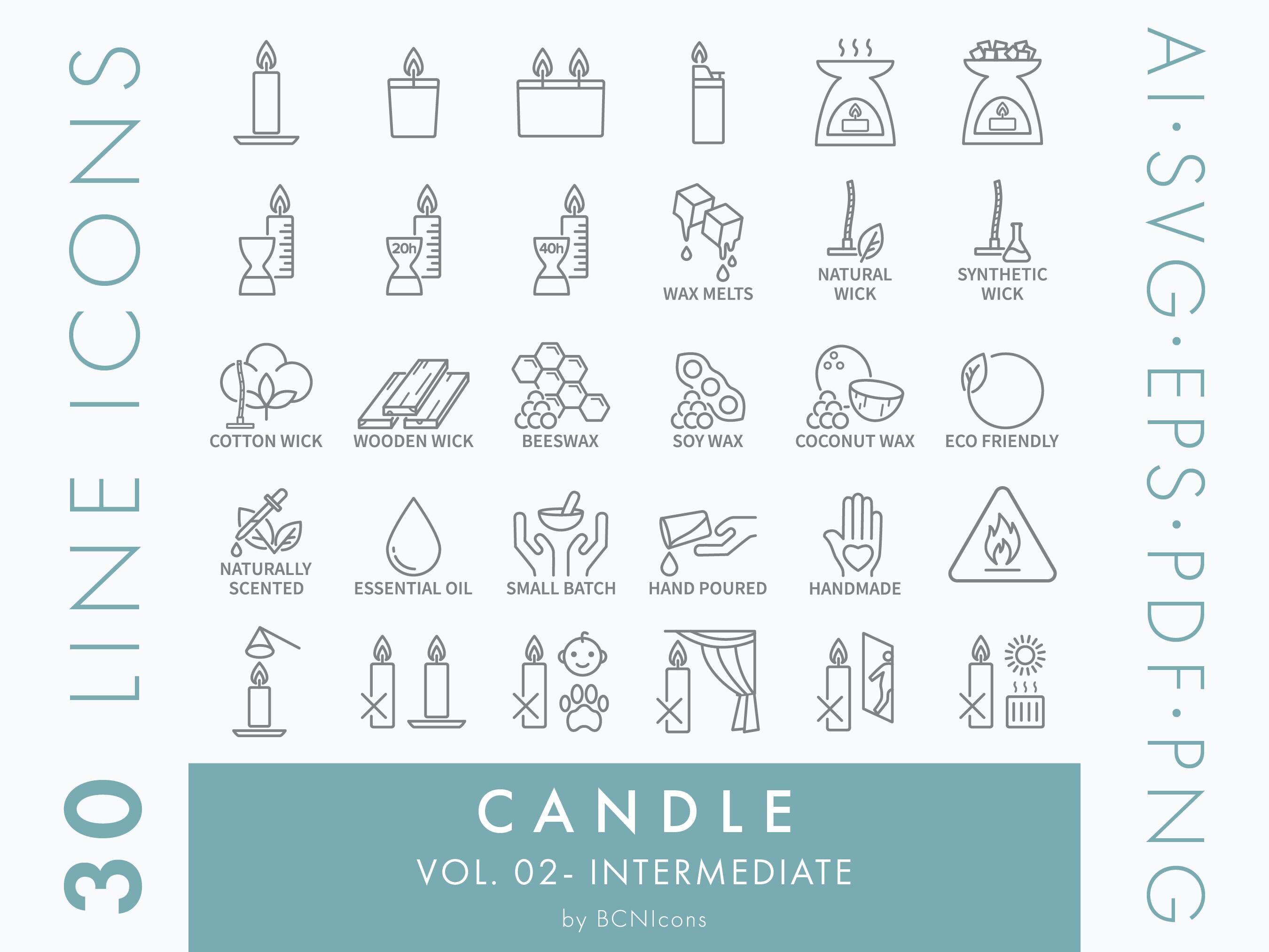 INTERMEDIATE PACK: Candle Making Symbols Line Icon Pack Vol. 02 SVG ...