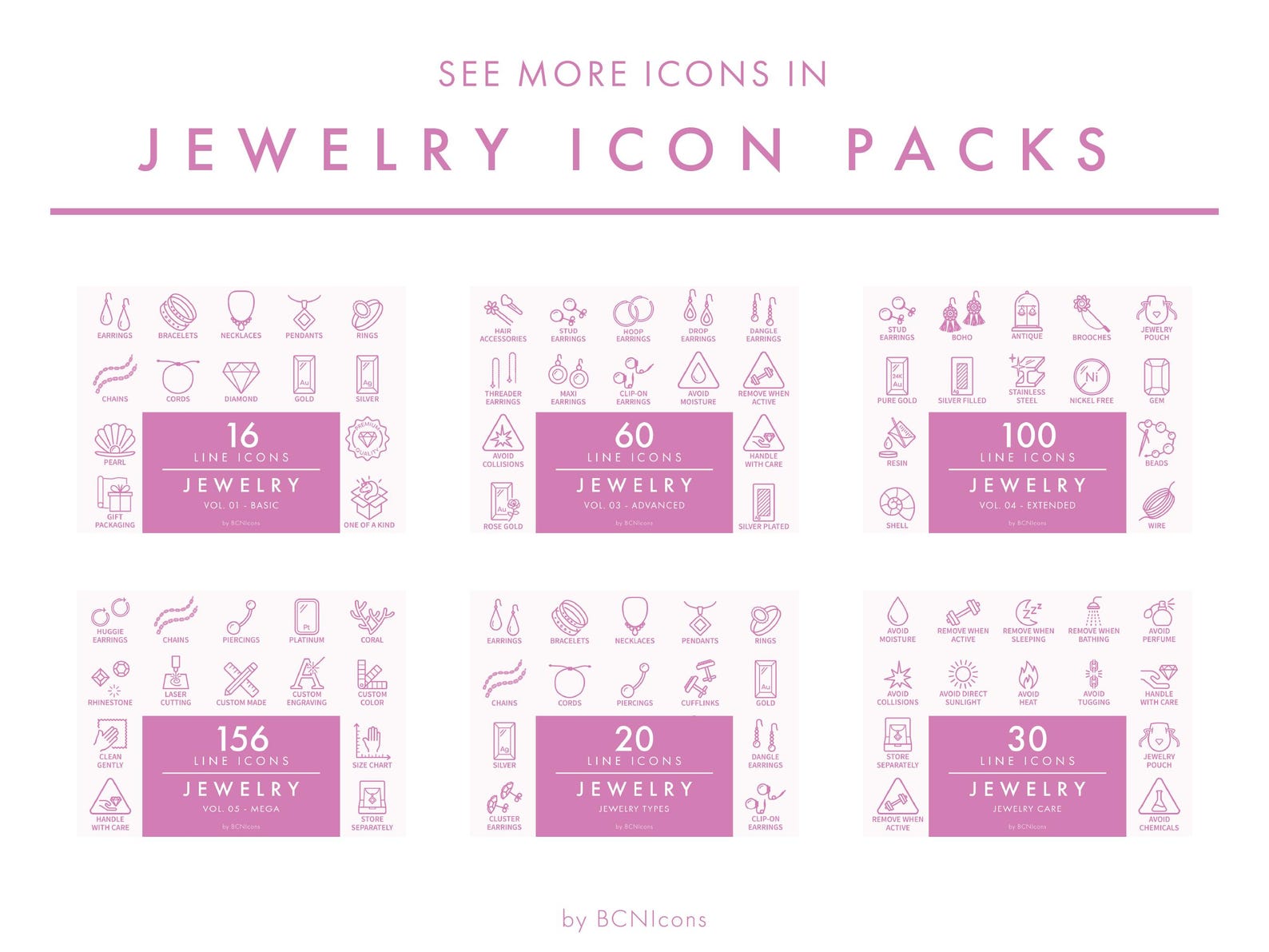 JEWELRY TYPES Symbols Outline Line Icon Pack SVG, Minimalist Jewellery ...