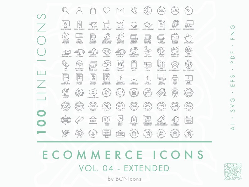EXTENDED PACK: Ecommerce Symbols Vol. 04 Icons SVG, Minimalist Online ...