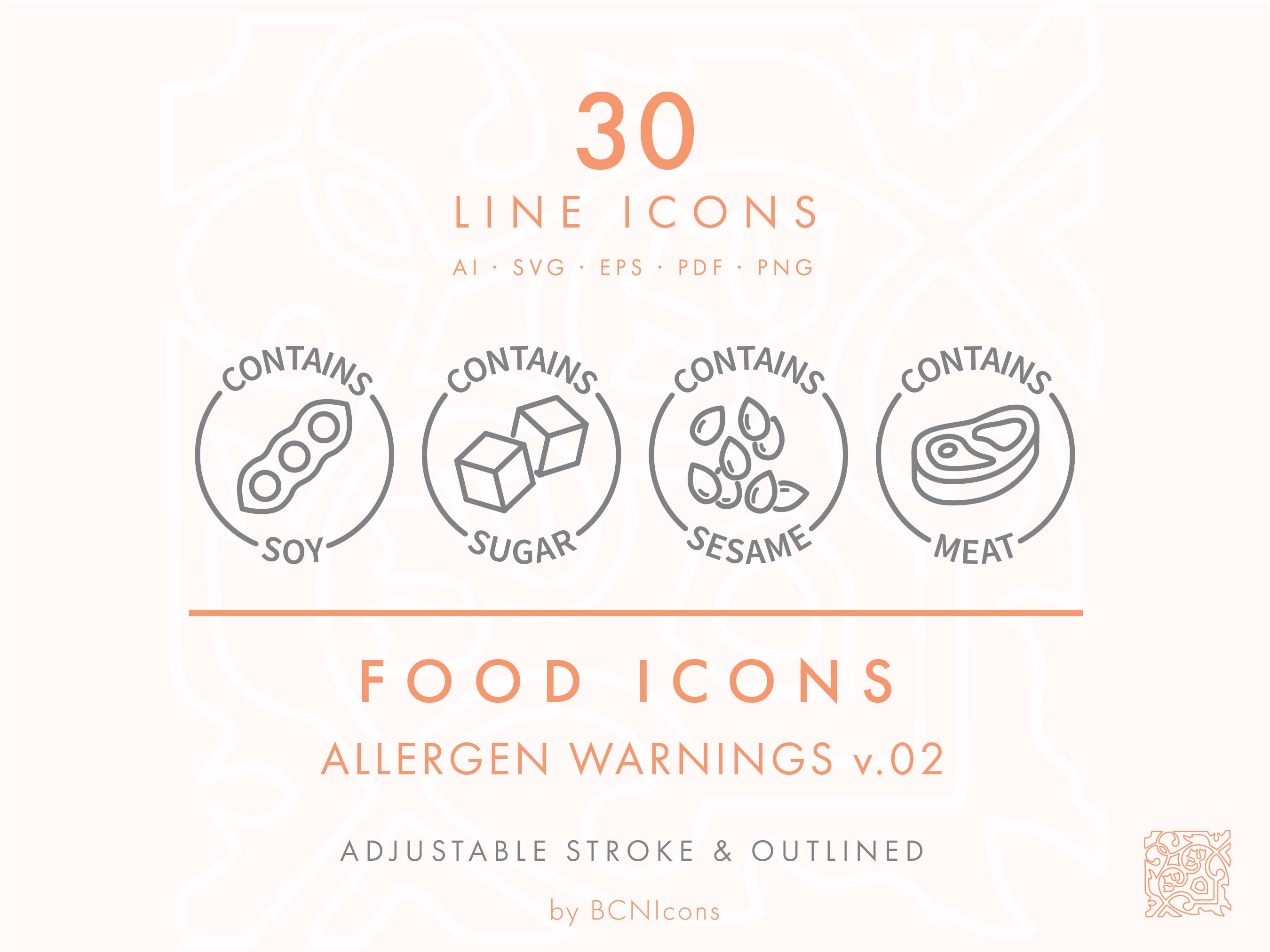 CONTAINS FOOD ALLERGENS Symbols Circle Line Icons Pack V.02 Svg ...