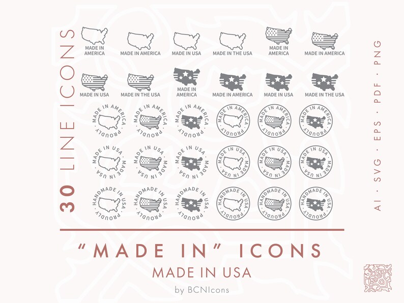 MADE IN USA / America Made Line Icons Pack Svg, Minimalist Product ...