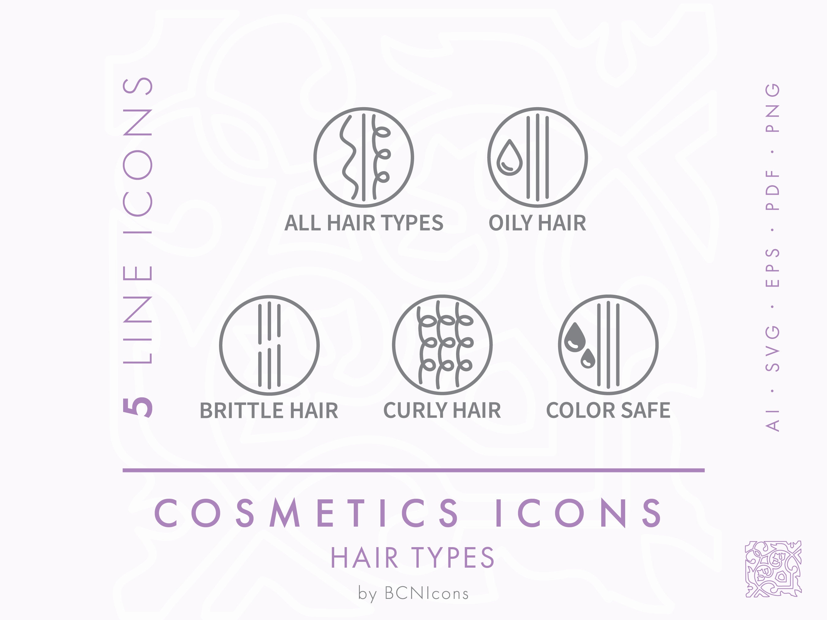Hair Types Line Icons Pack SVG, Minimalist Cosmetics Symbols Bundle PNG ...