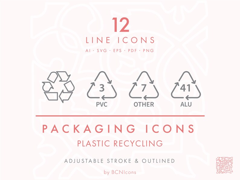PLASTIC RECYCLING Line Icons Pack Svg, Minimalist Packaging Icon Bundle ...
