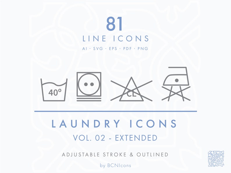 EXTENDED PACK: Laundry Care Symbols Line Icons SVG, Minimalist Textile ...