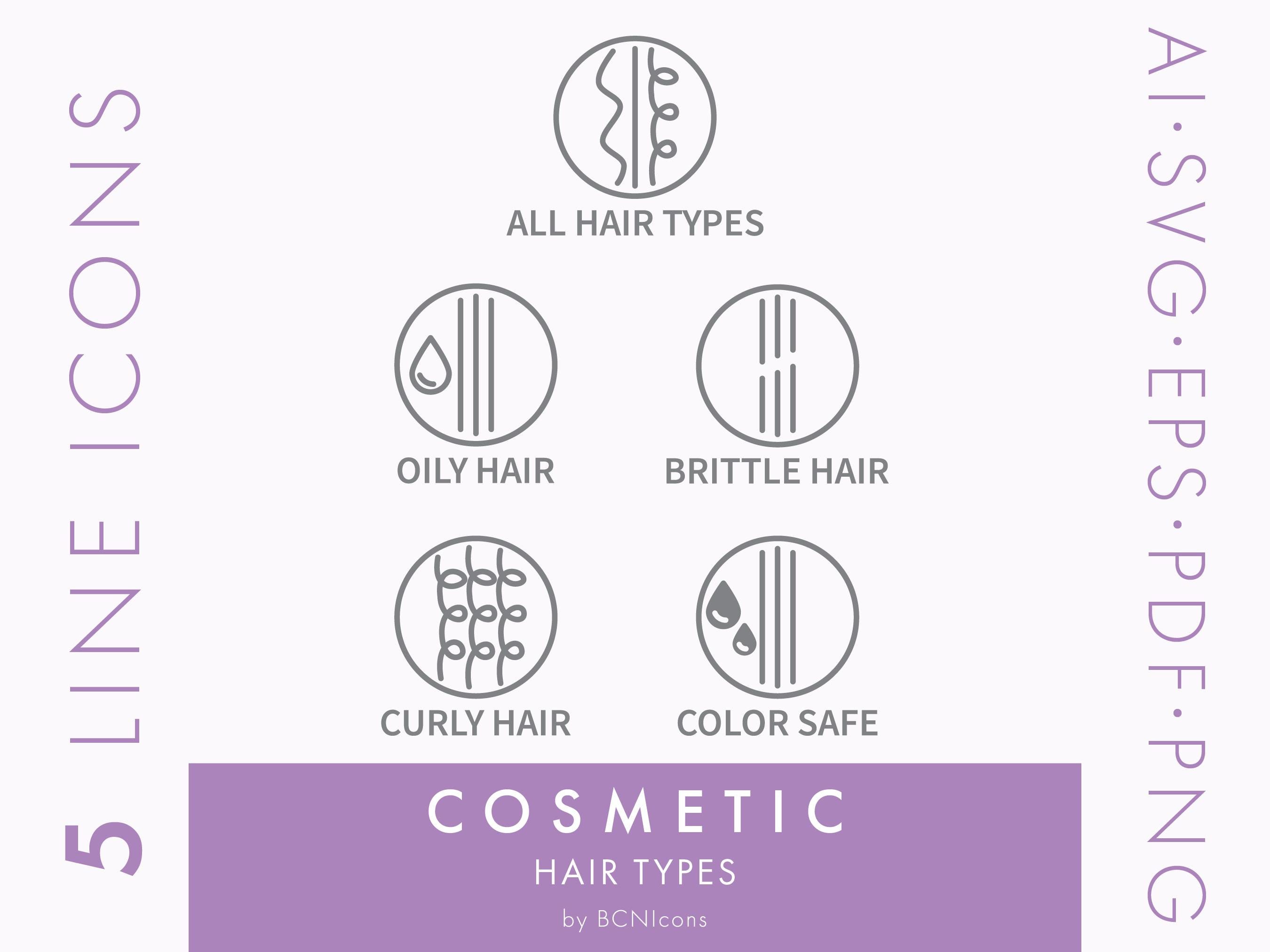 Hair Types Line Icons Pack SVG, Minimalist Cosmetics Symbols Bundle PNG ...