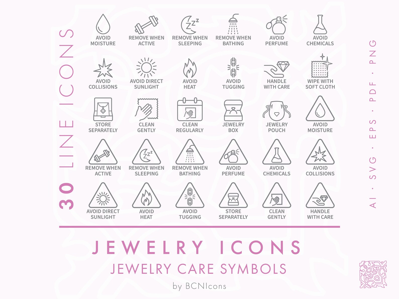 Jewelry Care Symbols Line Icons Pack Svg, Minimalist Jewellery ...