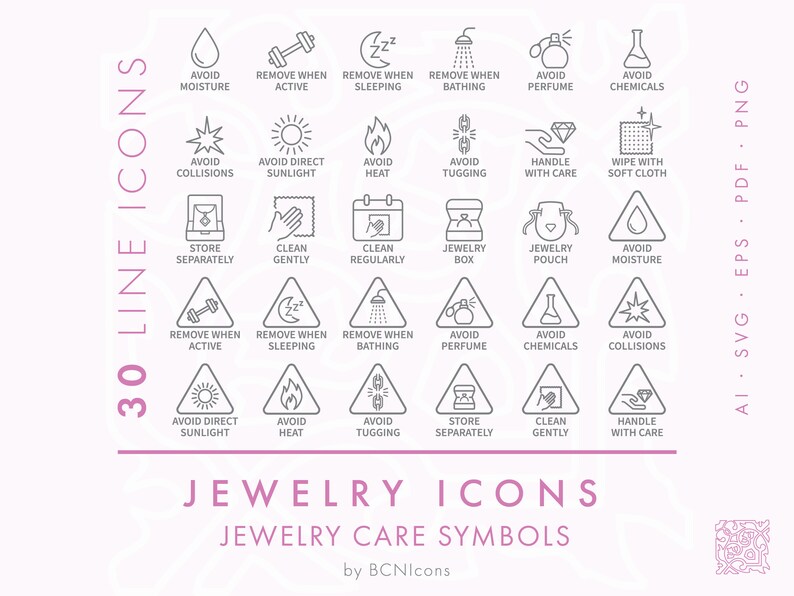 Jewelry Care Symbols Line Icons Pack Svg, Minimalist Jewellery ...