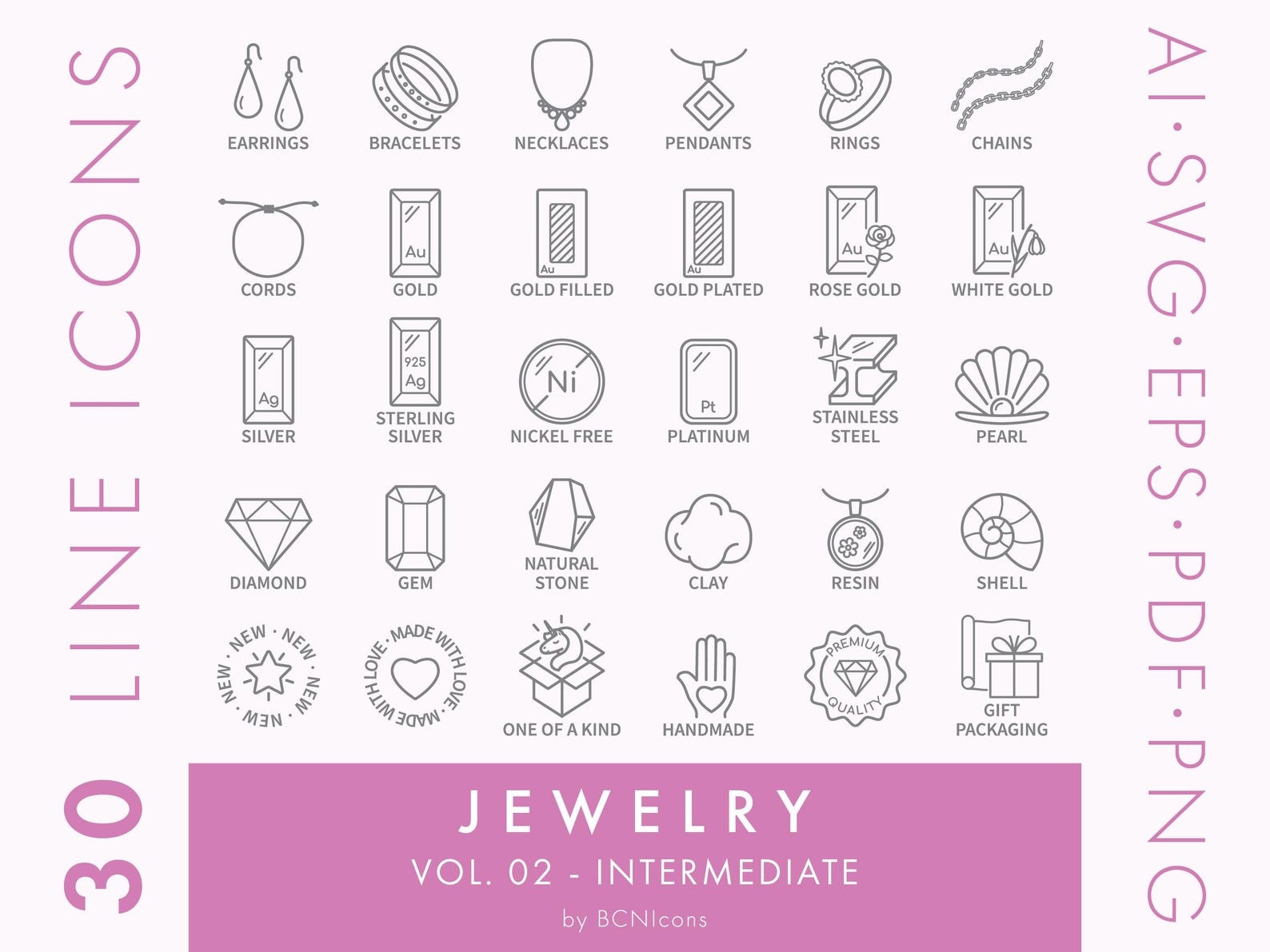 Jewelry Line Icons Vol. 02 INTERMEDIATE PACK Svg, Minimalist Jewellery ...