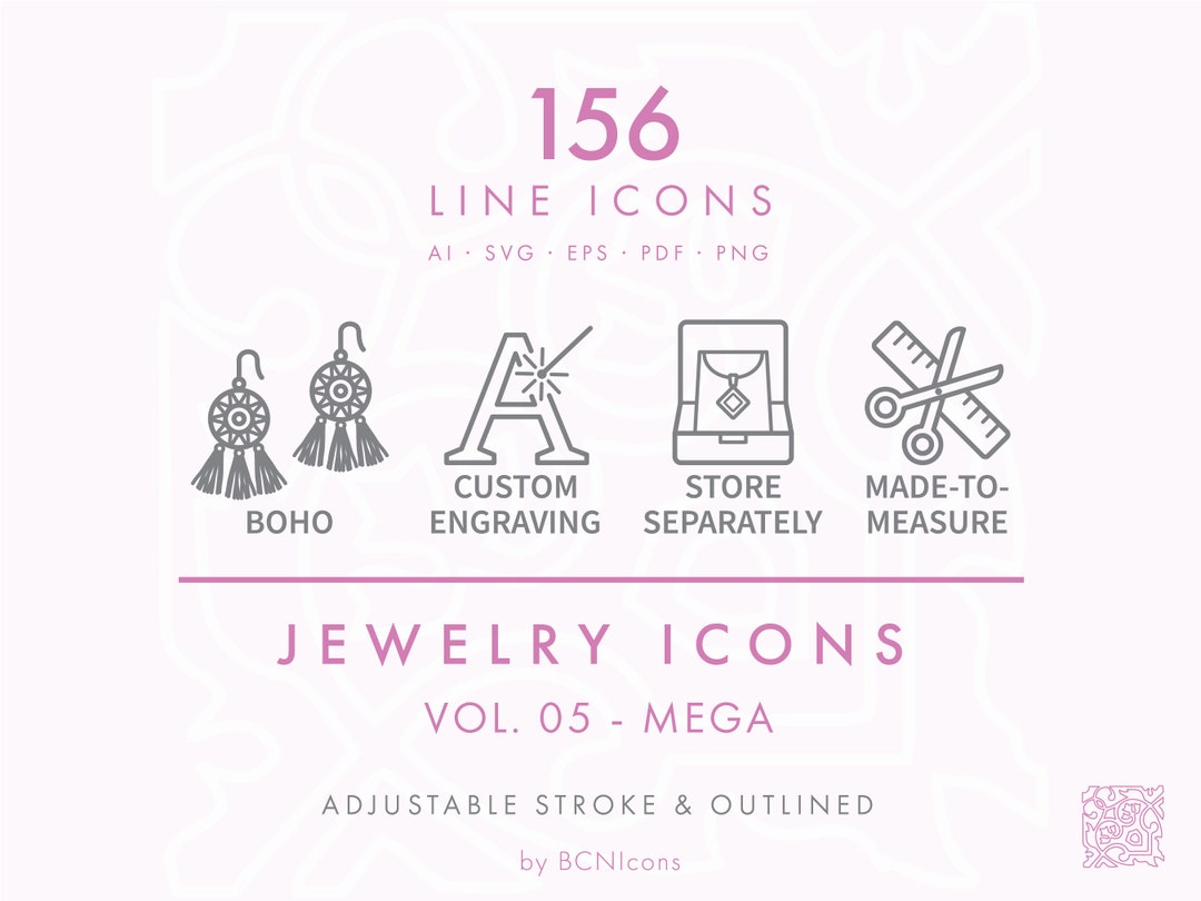 MEGA PACK Jewelry Line Icons Vol.05 SVG, Minimalist Jewellery Clipart ...