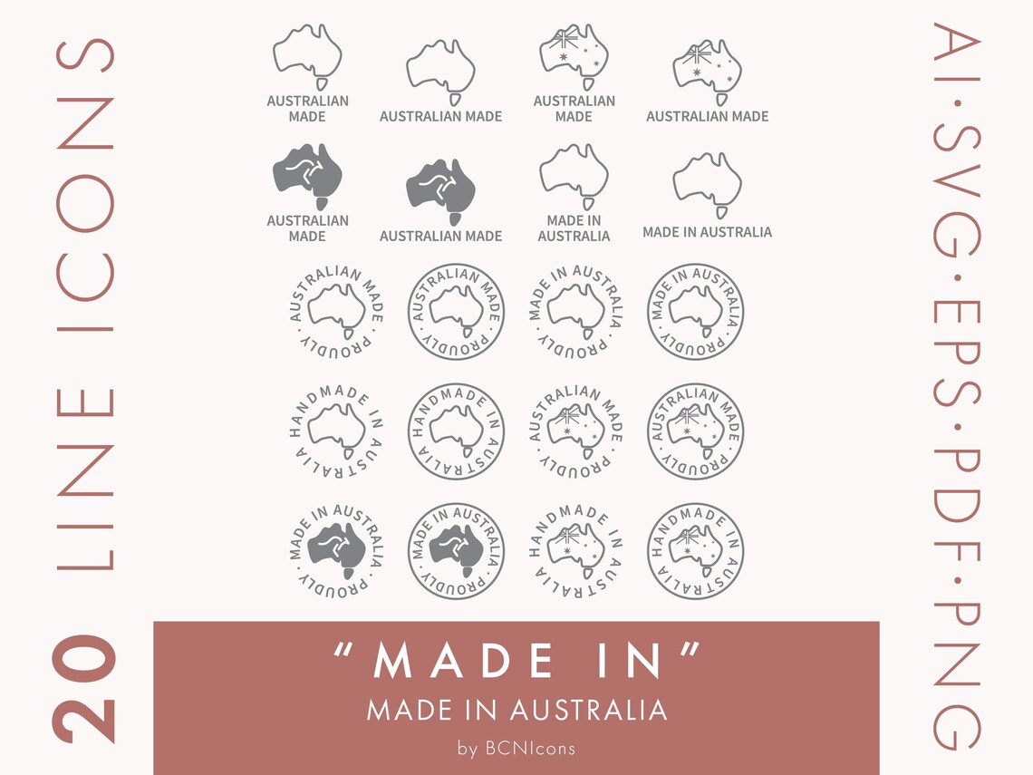 MADE IN AUSTRALIA Badge Line Icons Pack Svg, Australian Made Logo ...