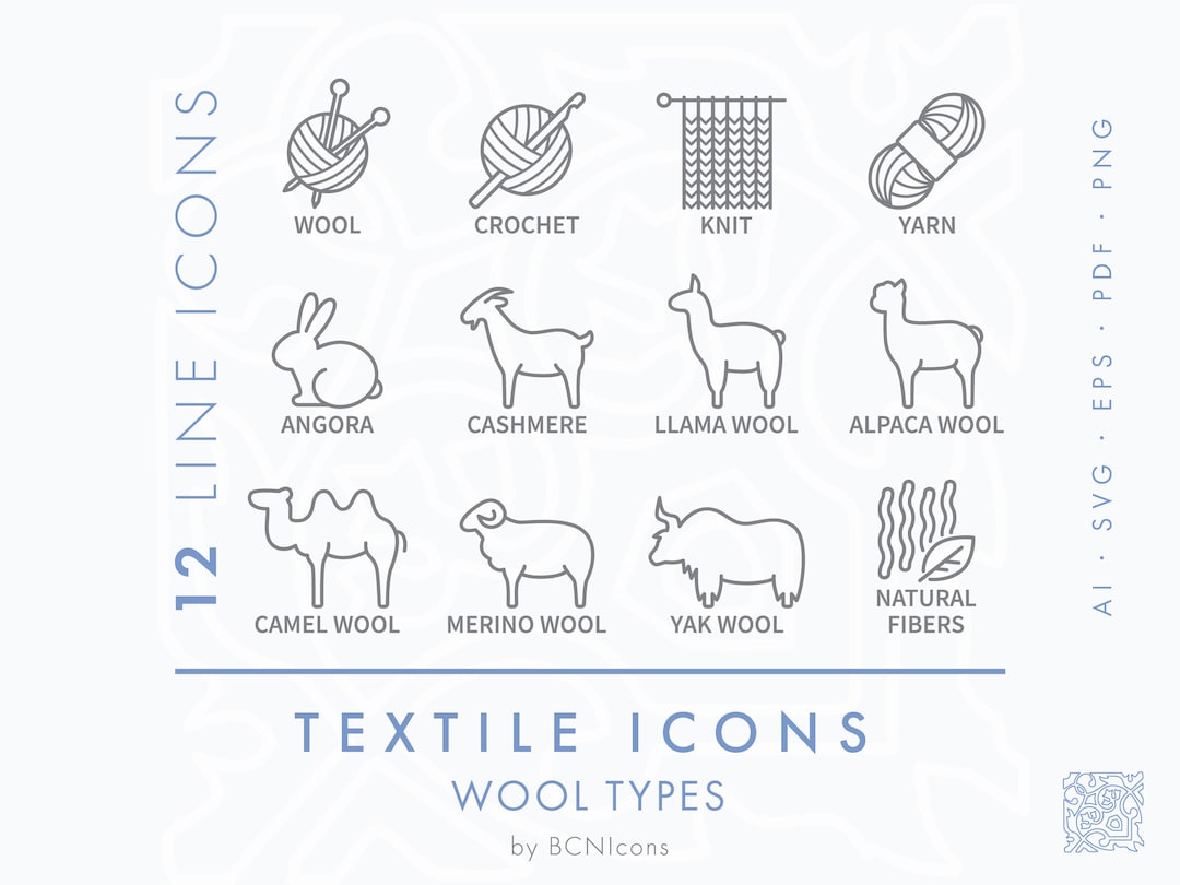 Wool Types Symbols Line Icons Pack SVG, Textile Animal Fiber ...