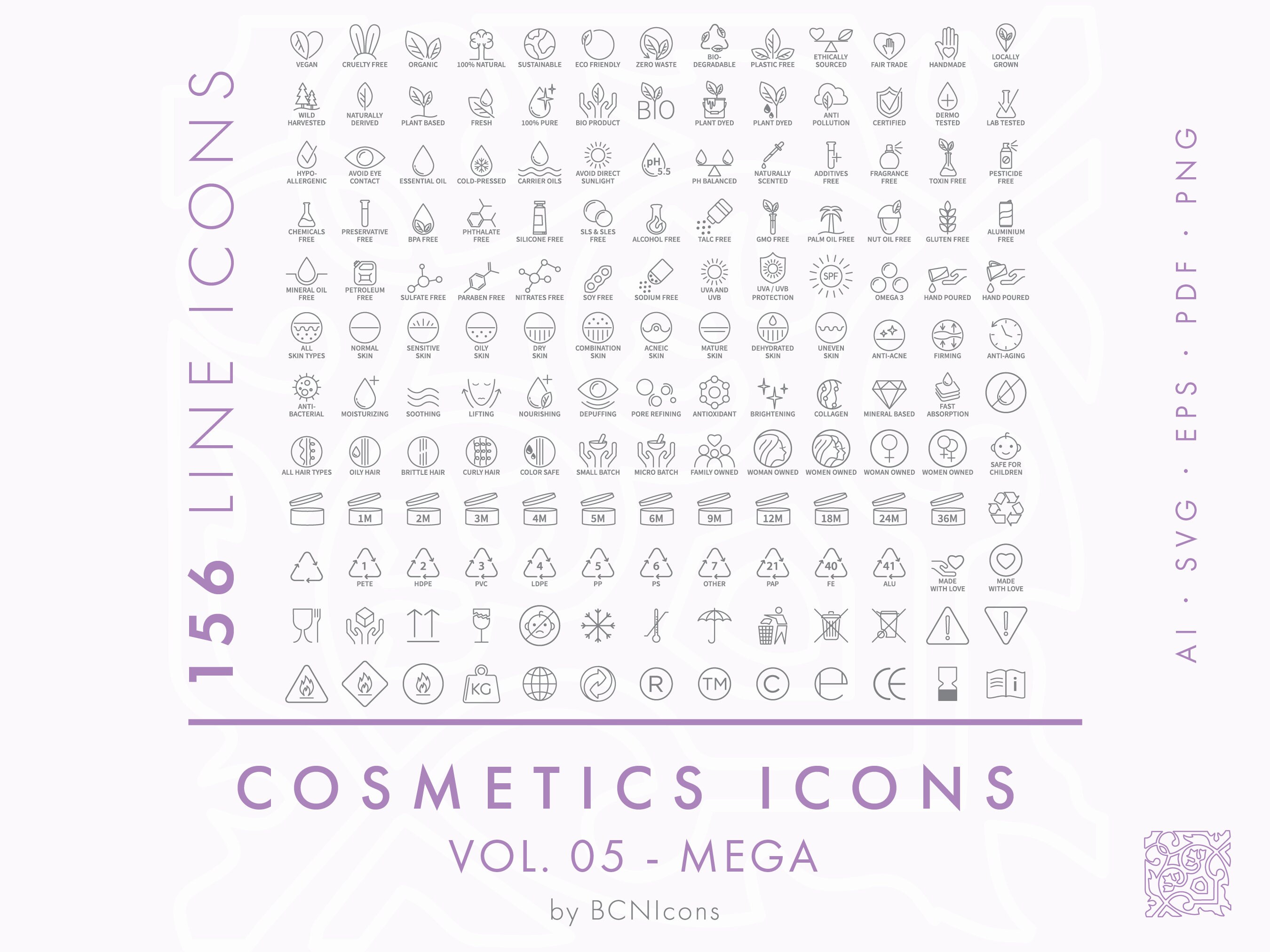 Cosmetics Packaging Symbols Vol. 05 MEGA PACK Line Icons Set SVG ...