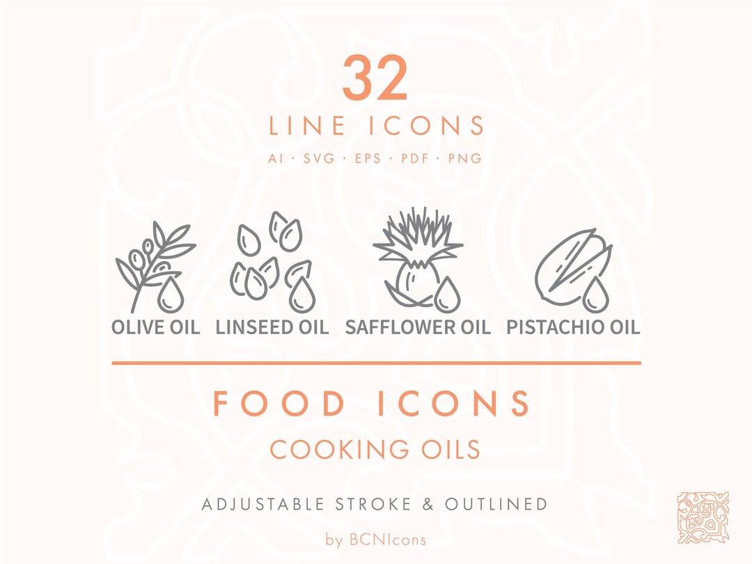 COOKING OILS Symbols Line Icons Pack SVG, Minimalist Type of Culinary ...
