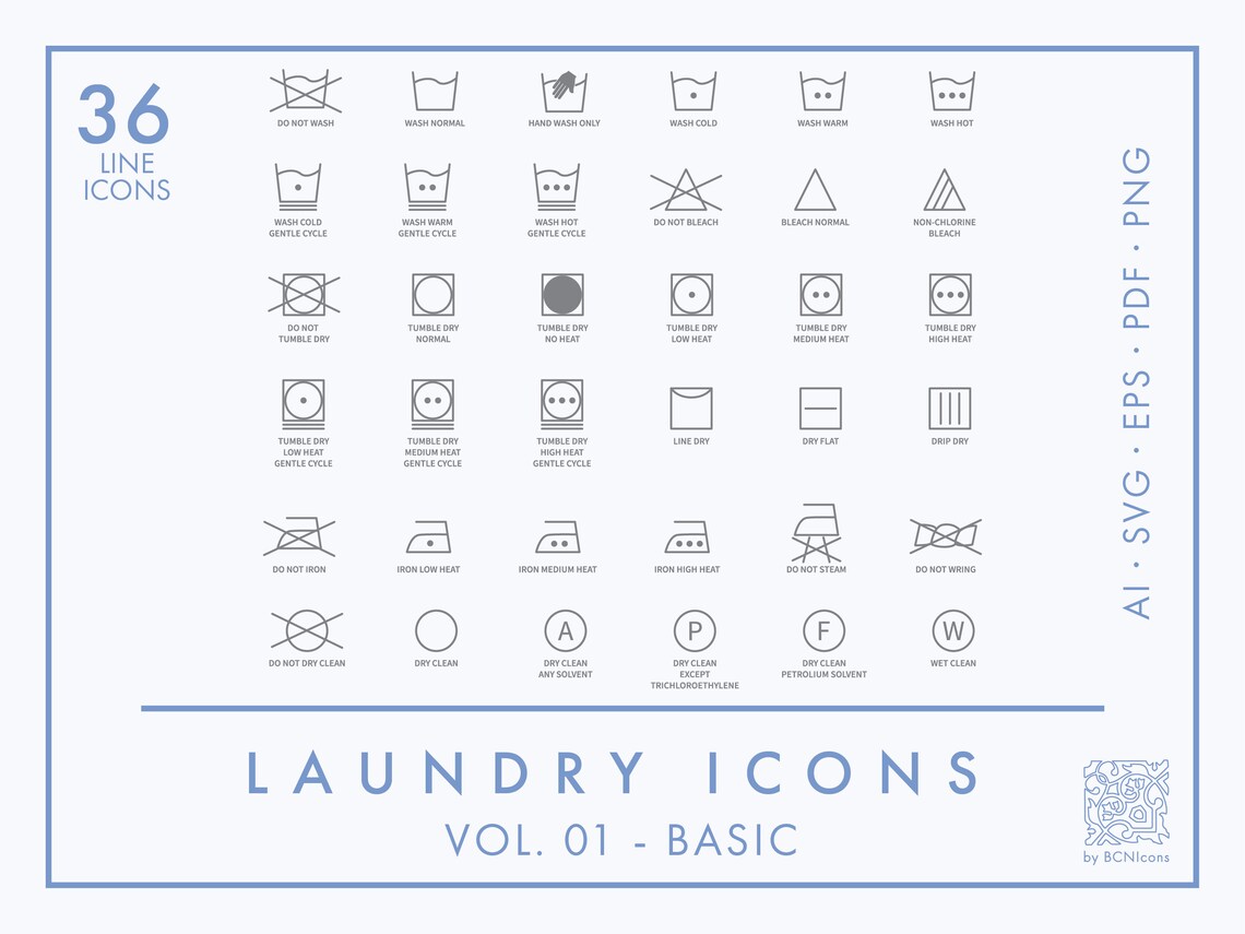 Laundry Care Symbols Line Icons Pack SVG Minimalist Textile - Etsy