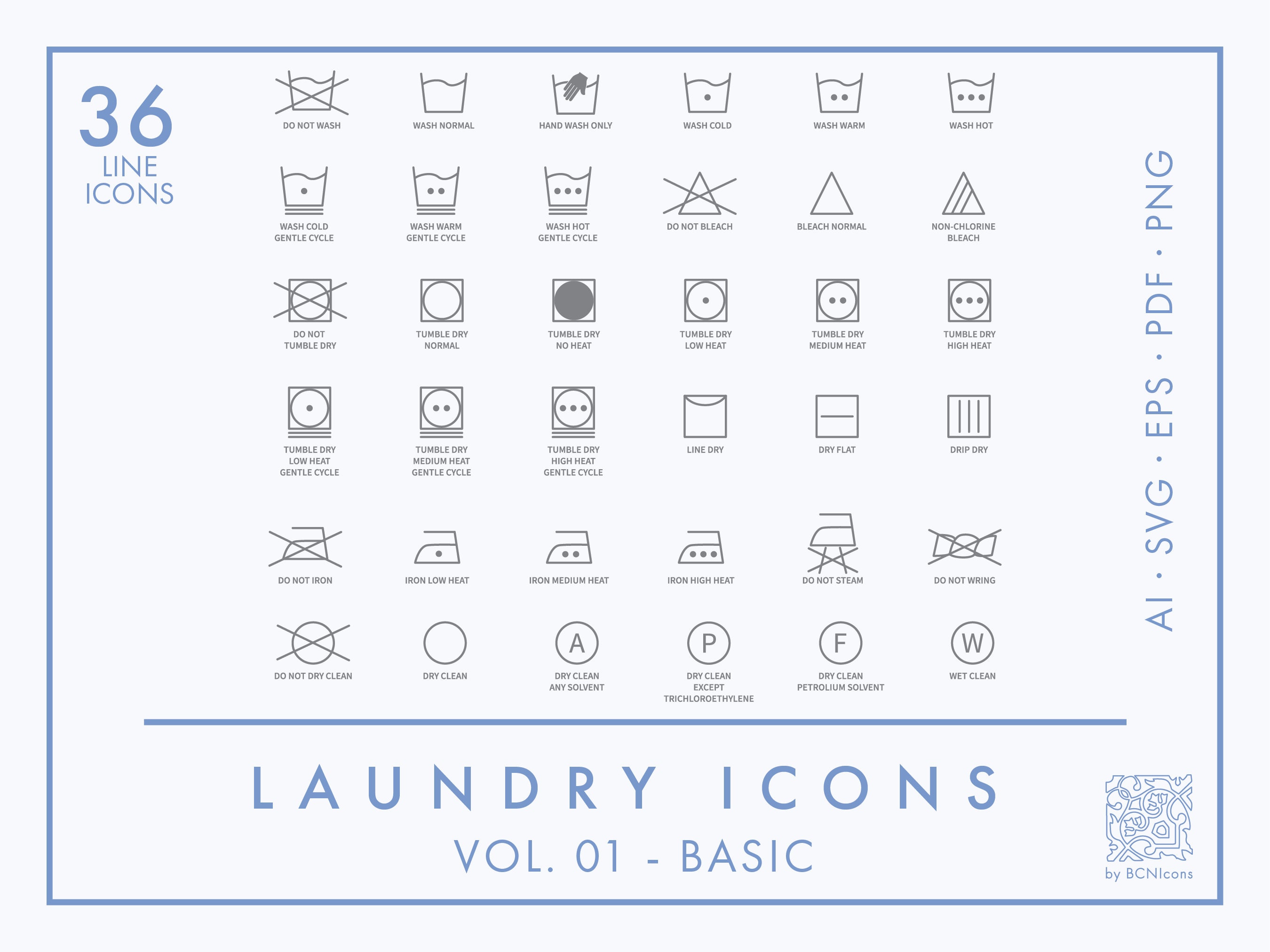 Laundry Care Symbols Line Icons Pack SVG Minimalist Textile - Etsy