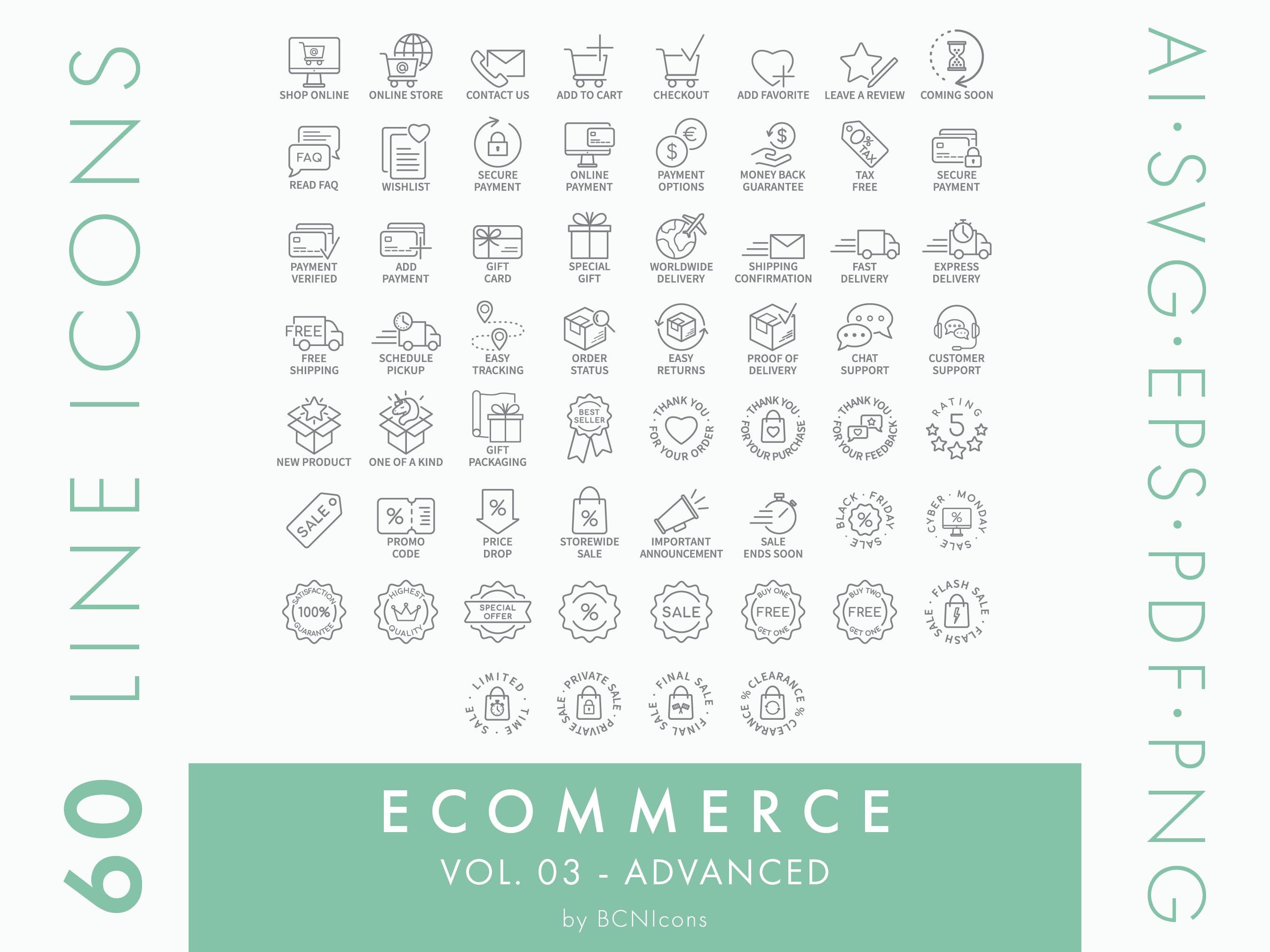 Ecommerce Symbols Vol. 03 Advanced Icon Pack SVG, Minimalist Online ...
