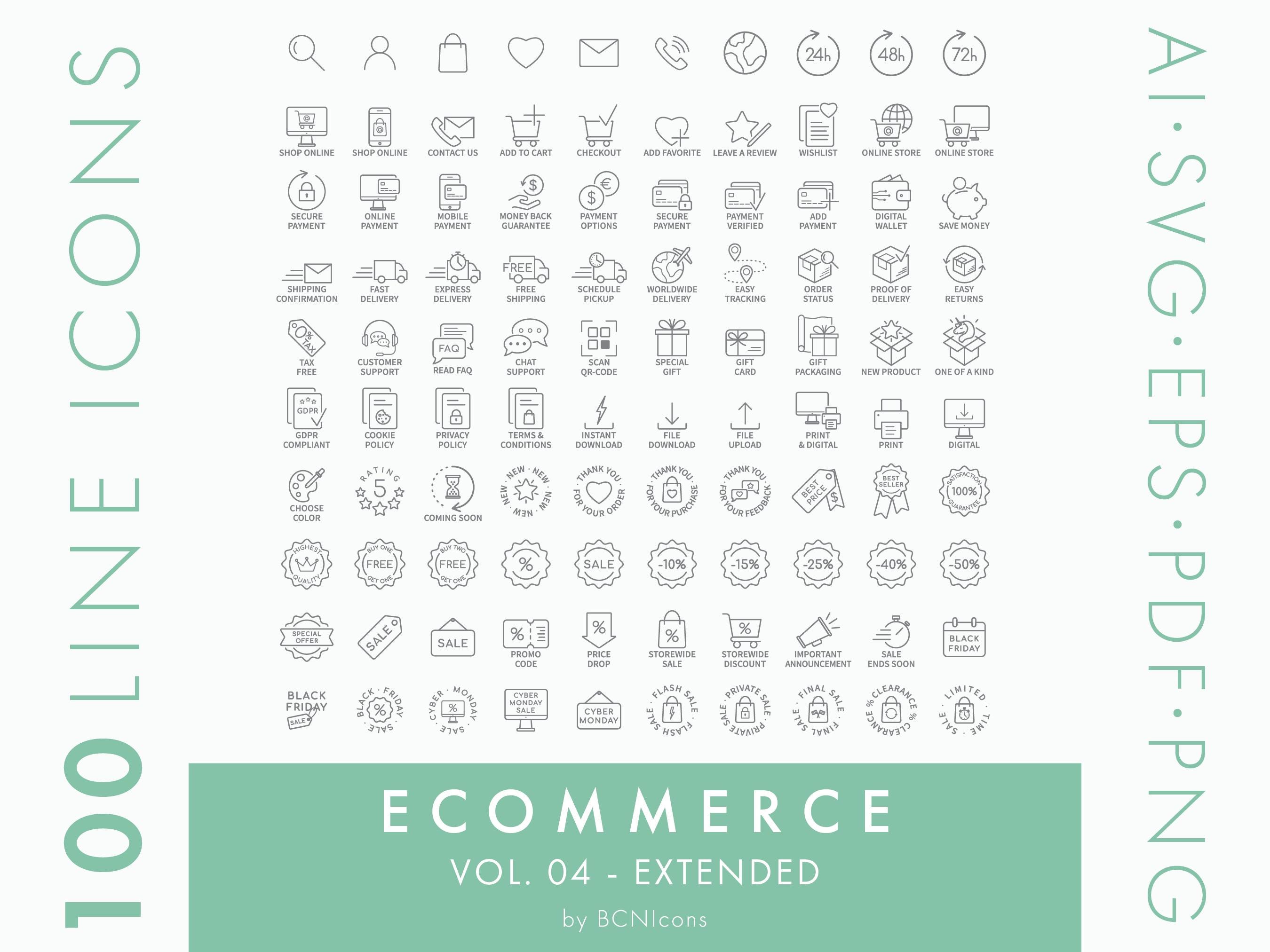 Ecommerce Symbols Vol. 04 Extended Icon Pack SVG, Minimalist Online ...