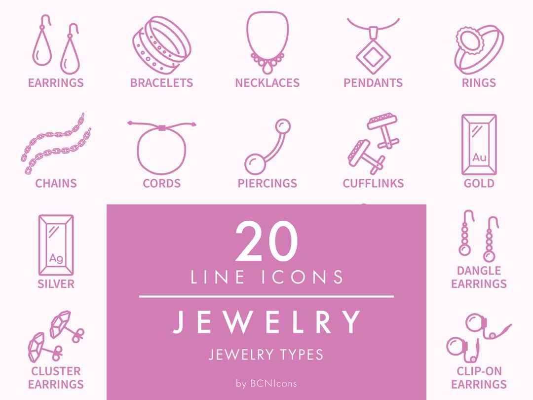 JEWELRY TYPES Symbols Outline Line Icon Pack SVG, Minimalist Jewellery ...