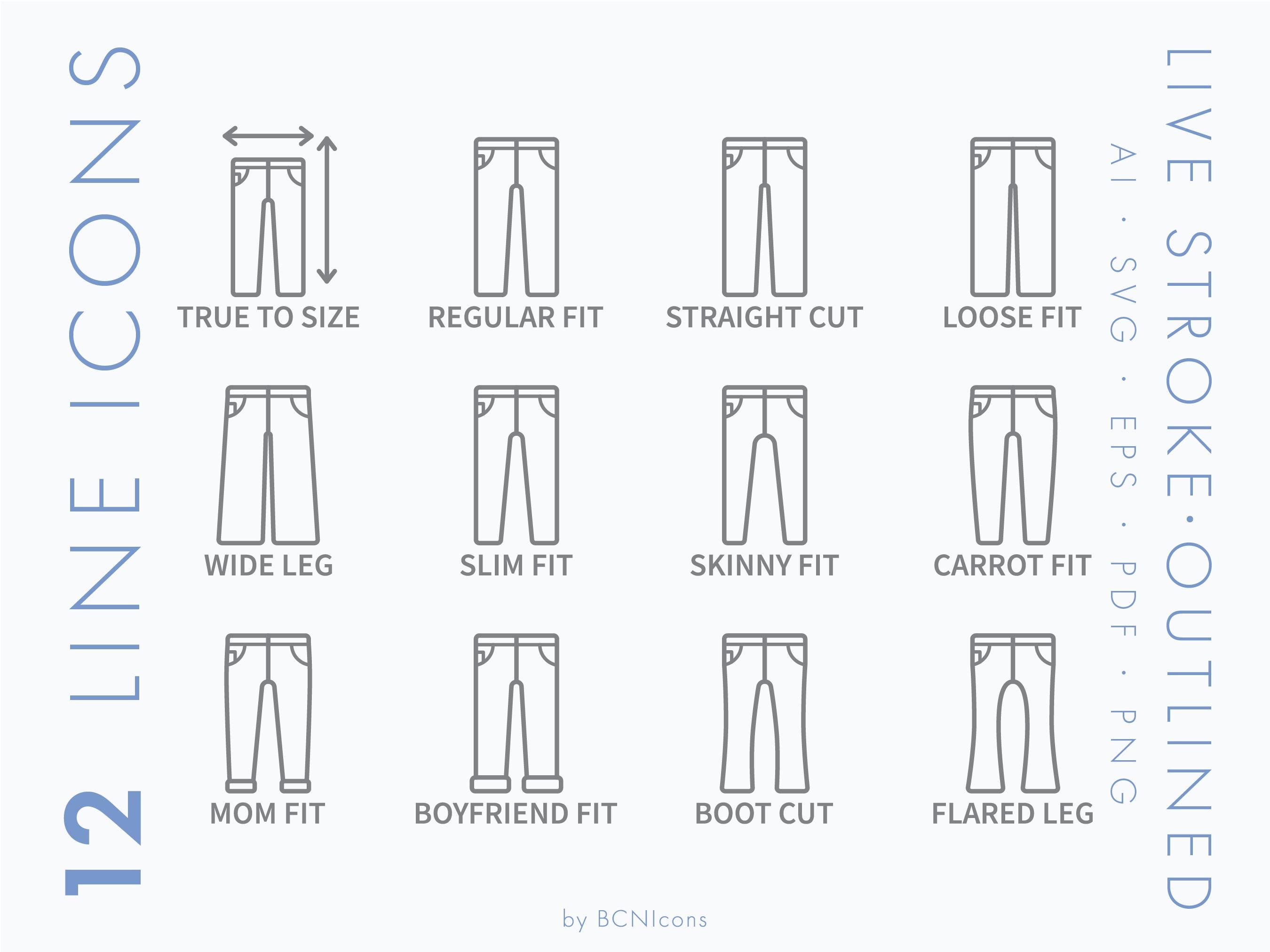 Denim Fit Symbols Line Icons Pack SVG, Minimalist Textile Jean Pants ...