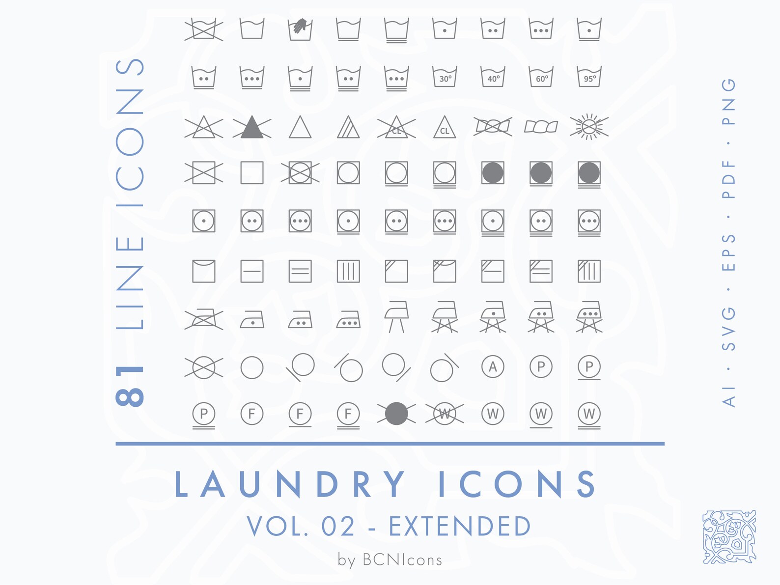 EXTENDED PACK: Laundry Care Symbols Line Icons SVG, Minimalist Textile ...