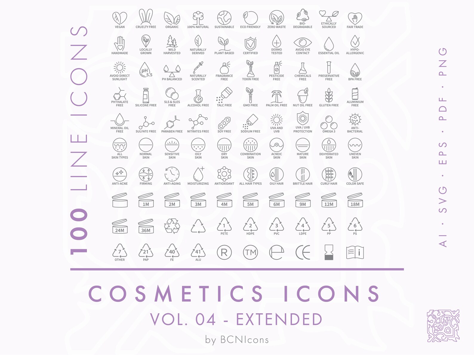 Cosmetics Packaging Symbols Vol. 04 EXTENDED PACK Line Icons SVG ...