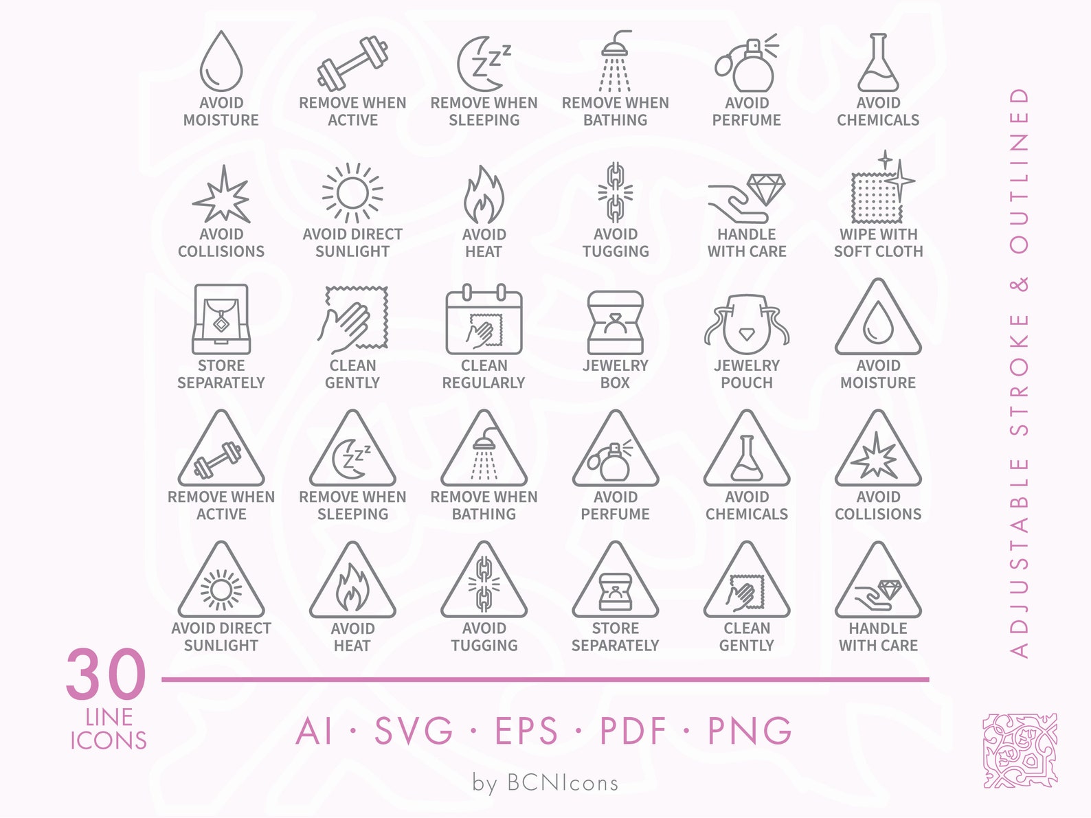 JEWELRY CARE Symbols Line Icons Pack Svg, Minimalist Jewellery ...