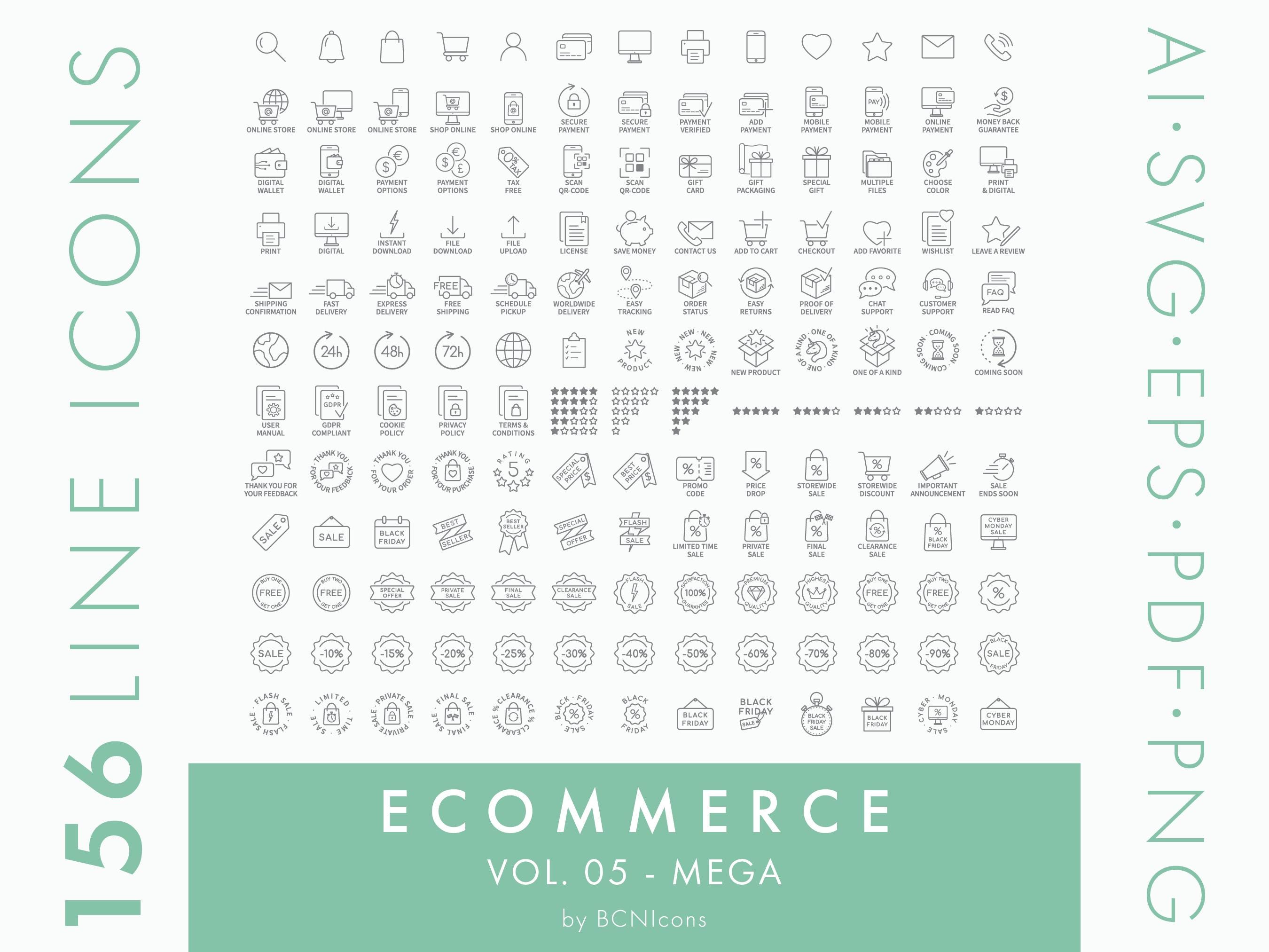 Ecommerce Symbols Vol. 05 Mega Icon Pack SVG, Minimalist Online Shop ...