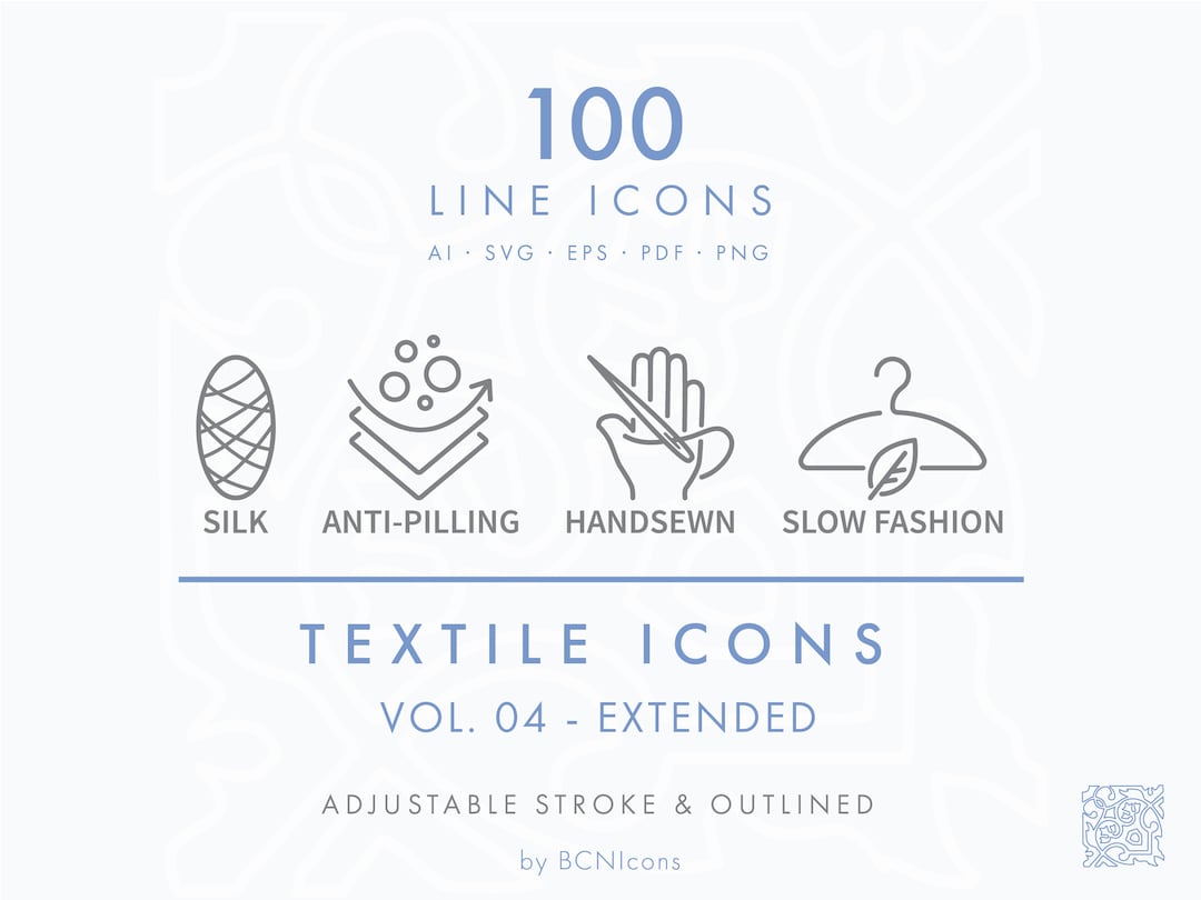 EXTENDED PACK: Textile Symbols Vol. 04 Line Icons SVG, Sewing Clothing ...