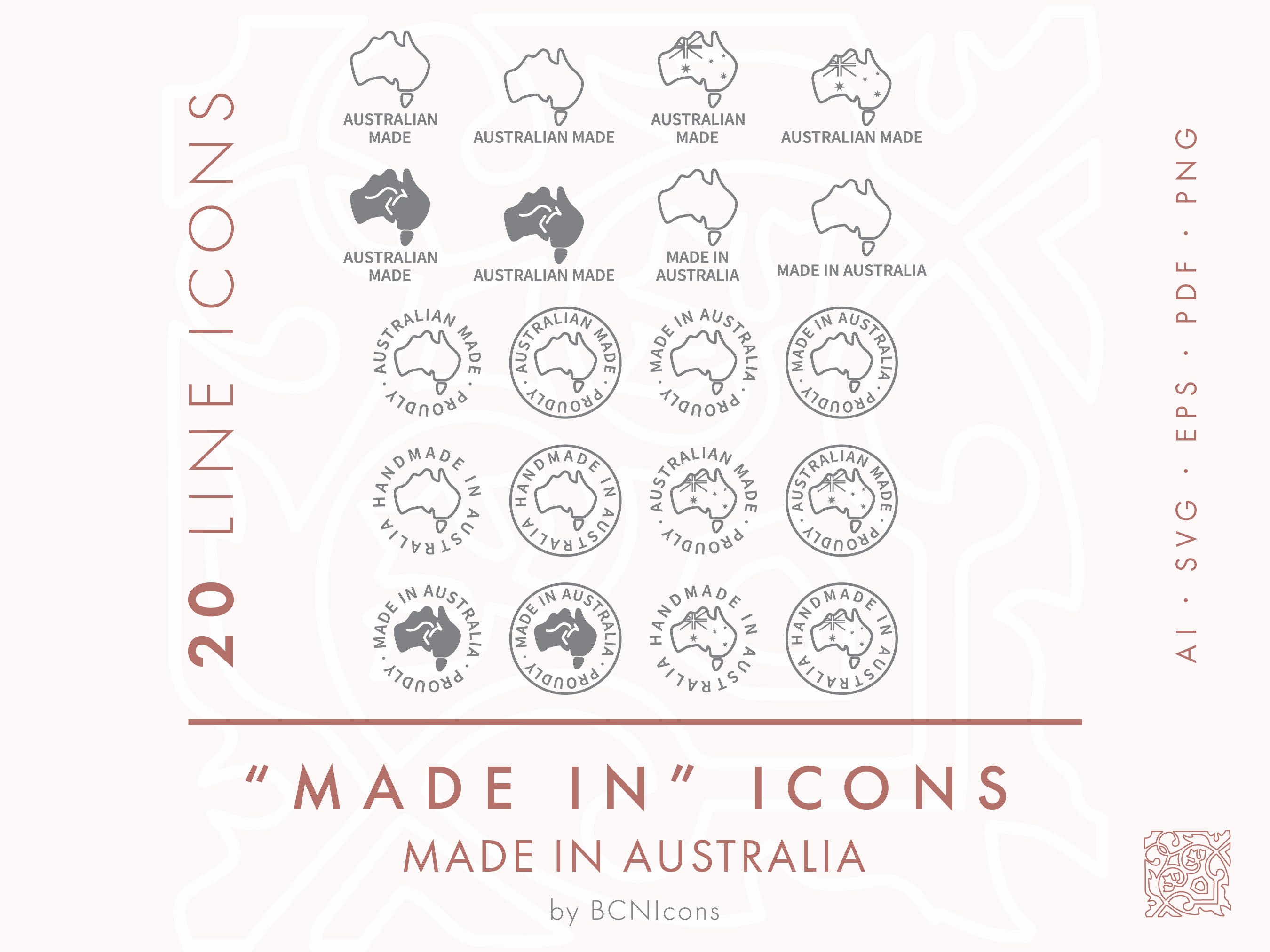 Made in Australia Badge Line Icons Pack SVG Australian Made - Etsy