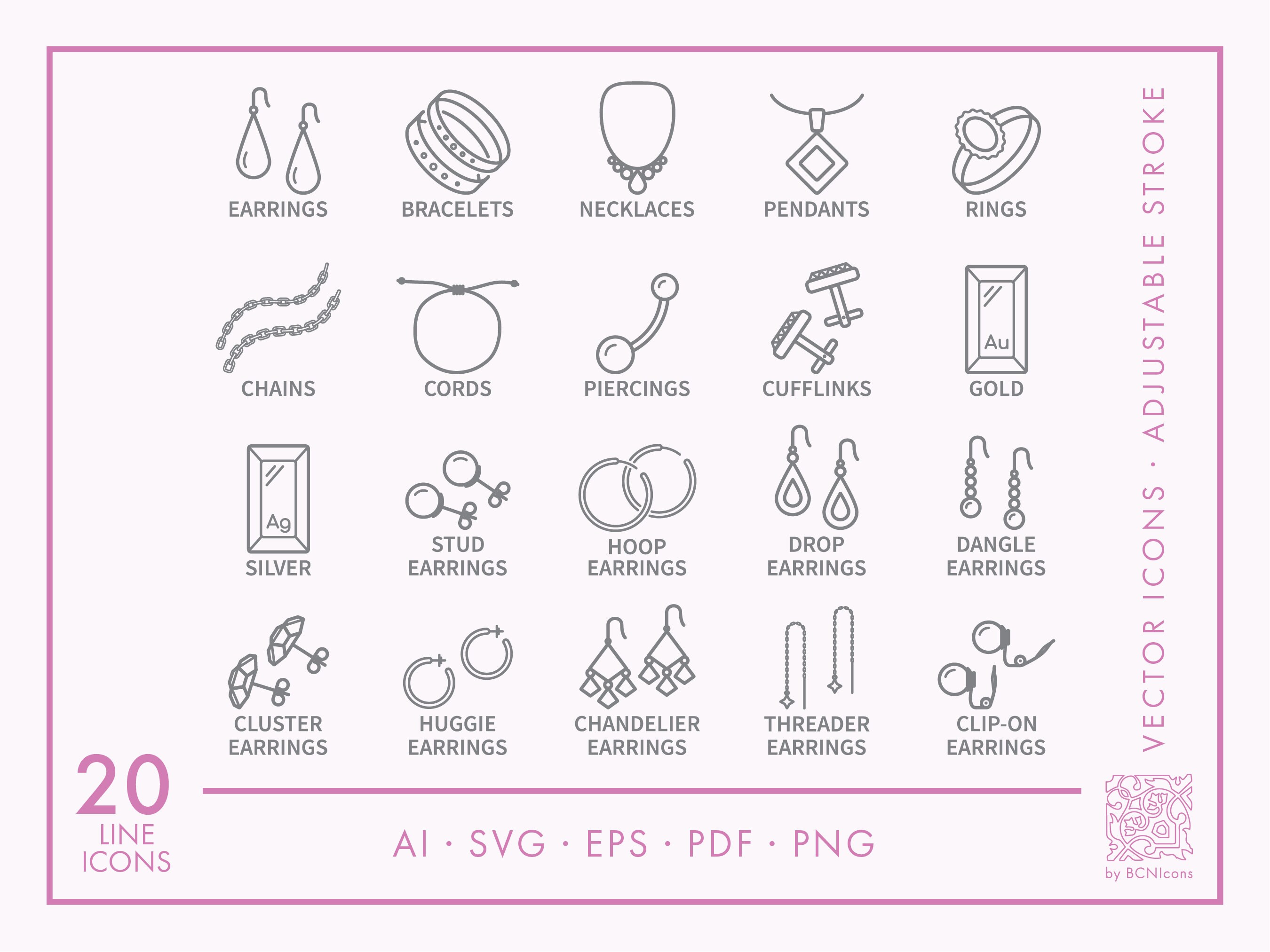 Jewelry Symbols Jewelry Types Outline Icon Set SVG - Etsy