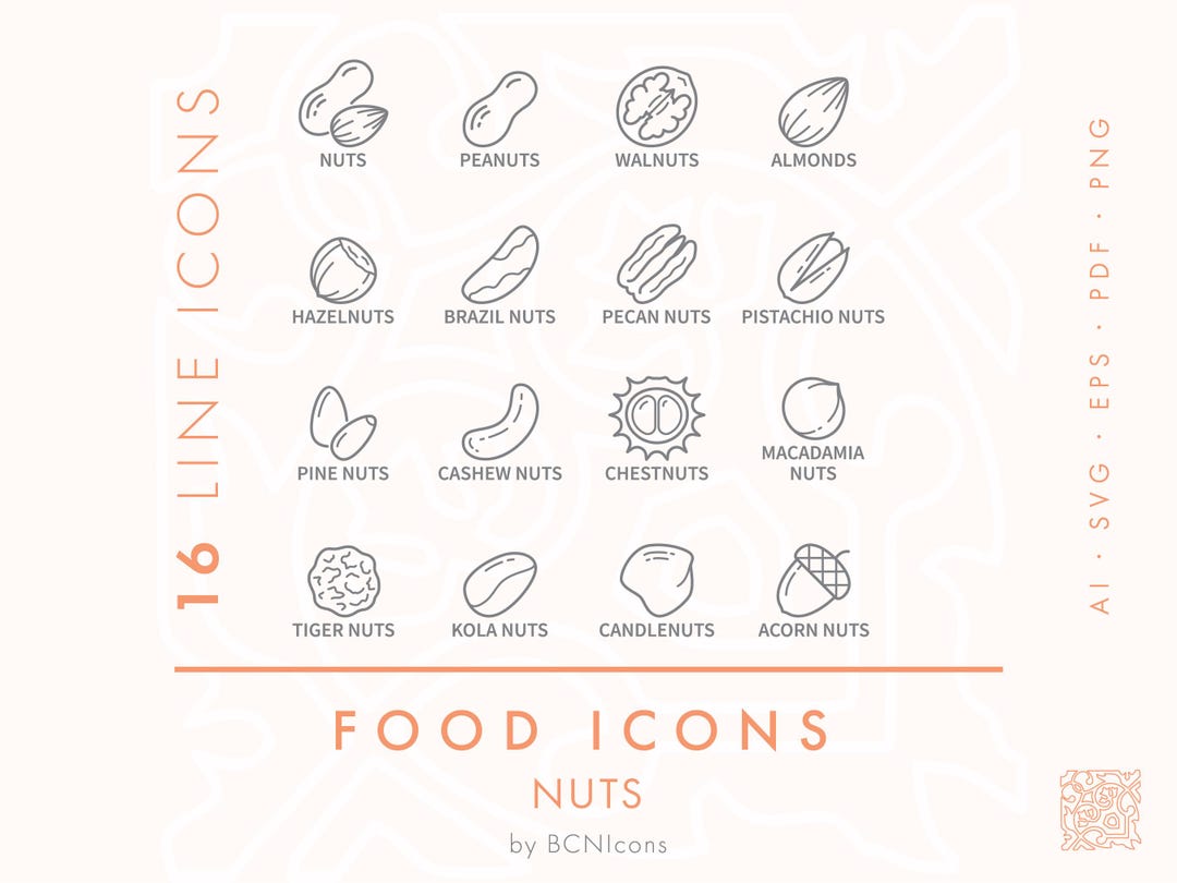 Nut Symbols Line Icons Pack SVG, Minimalist Type of Nuts Food ...