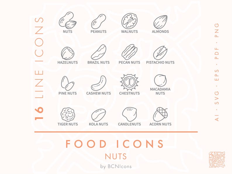 Nut Symbols Line Icons Pack SVG, Minimalist Type of Nuts Food ...