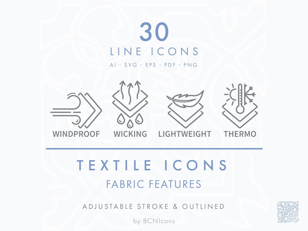 FABRIC FEATURES Symbols Line Icons Pack SVG, Minimalist Textile ...