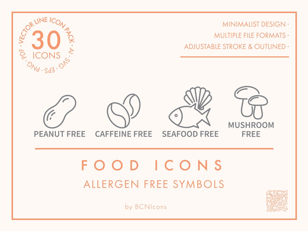 FOOD ALLERGEN FREE Symbols Line Icons Pack Svg Minimalist - Etsy