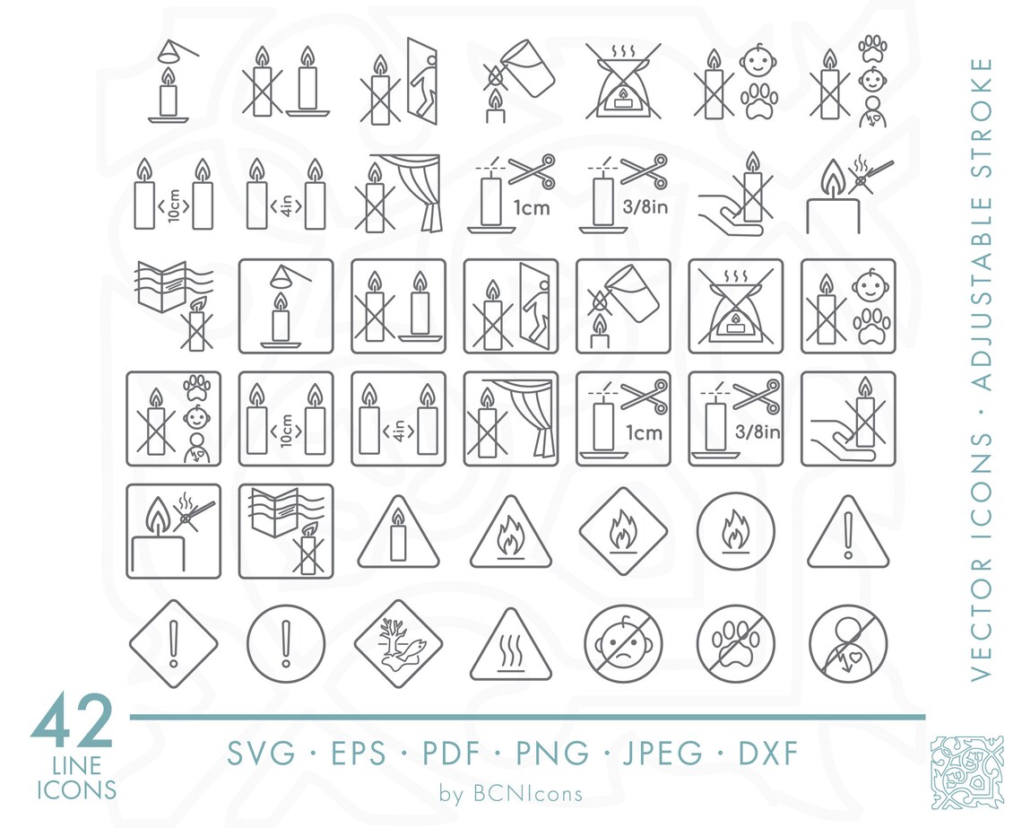 Candle Warnings Symbols Line Icon Set SVG Minimalist Candle | Etsy