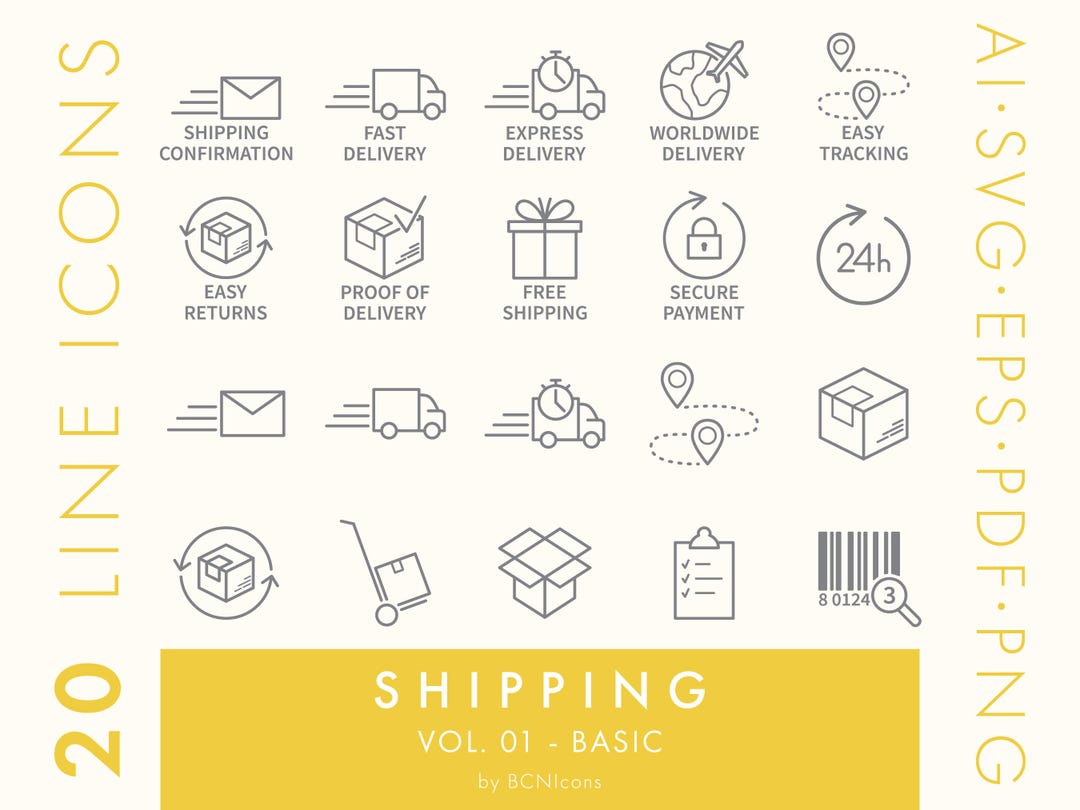 Shipping Symbols Vol. 01 Basic Outline Icon Set SVG, Minimalist ...