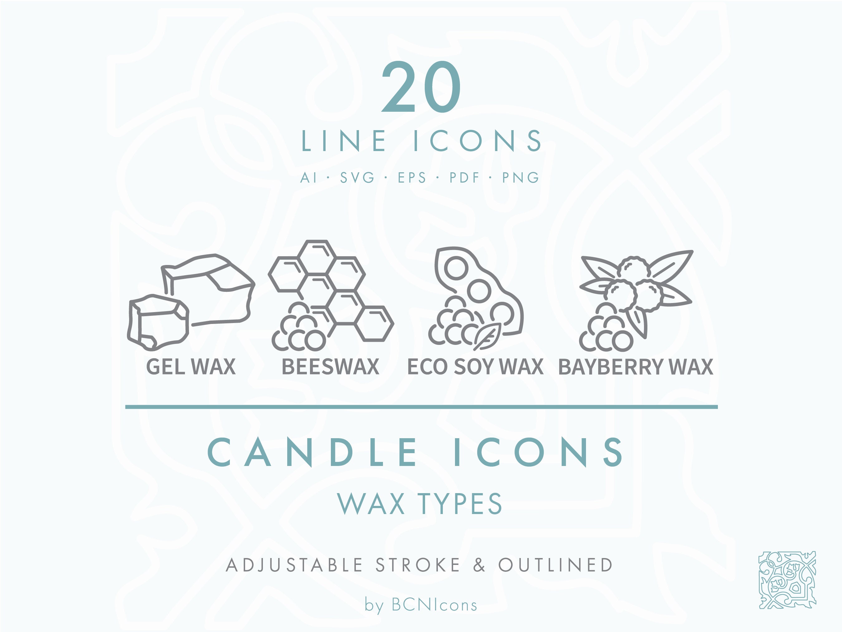 CANDLE WAX TYPES Symbols Line Icon Set Svg, Minimalist Candle Wax ...