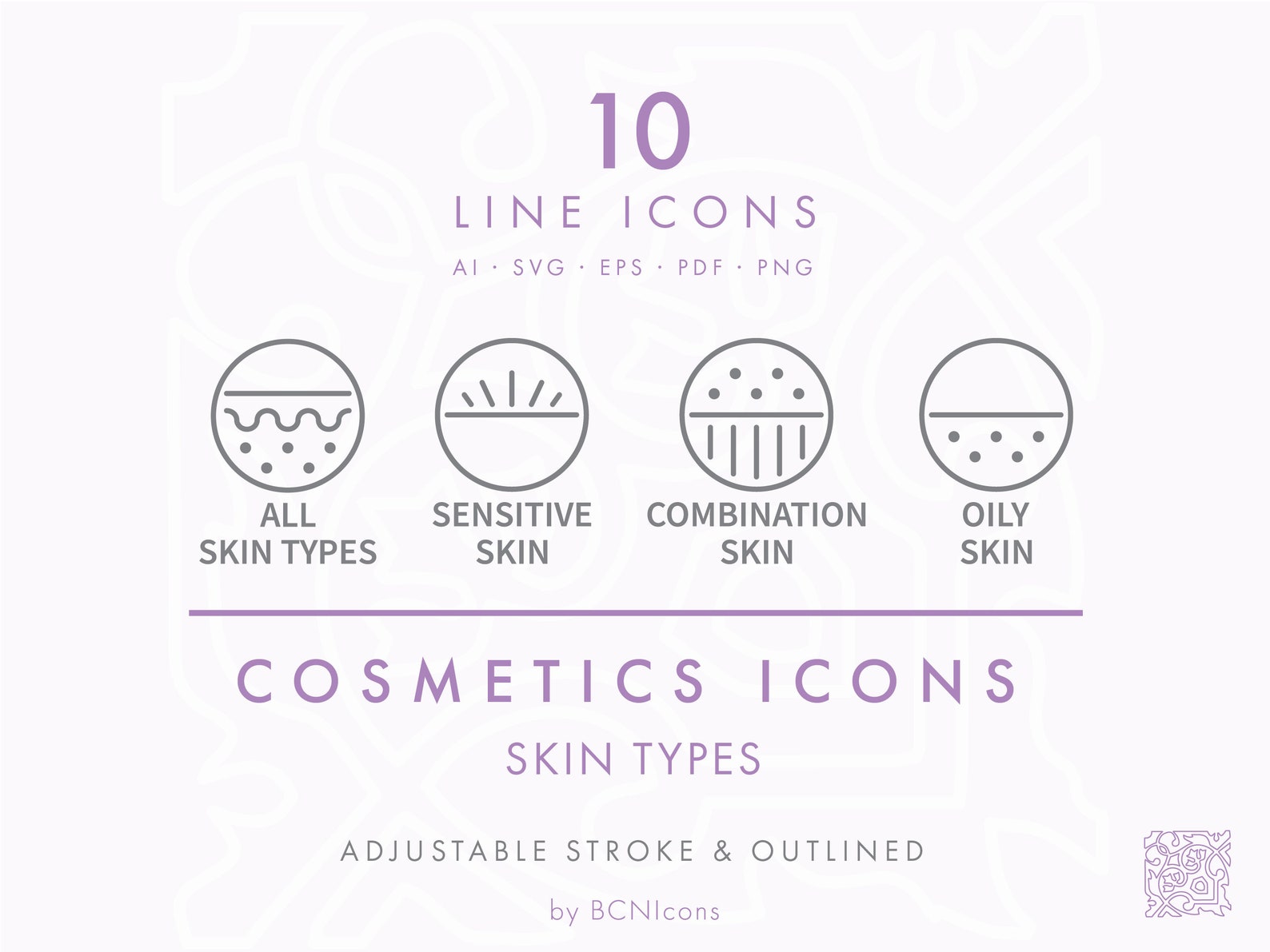 SKIN TYPES Cosmetic Icons SVG Symbols Pack, Minimalist Skin Care Line ...
