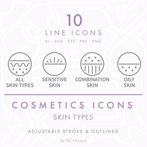 SKIN TYPES Cosmetic Icons SVG Symbols Pack, Minimalist Skin Care Line ...