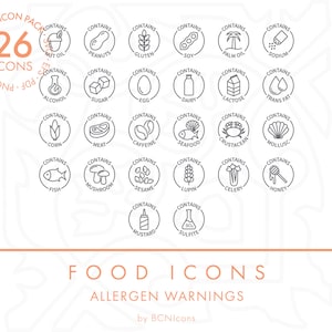 Food Contains Allergens Symbols Circle Line Icons Pack v.02 | Etsy