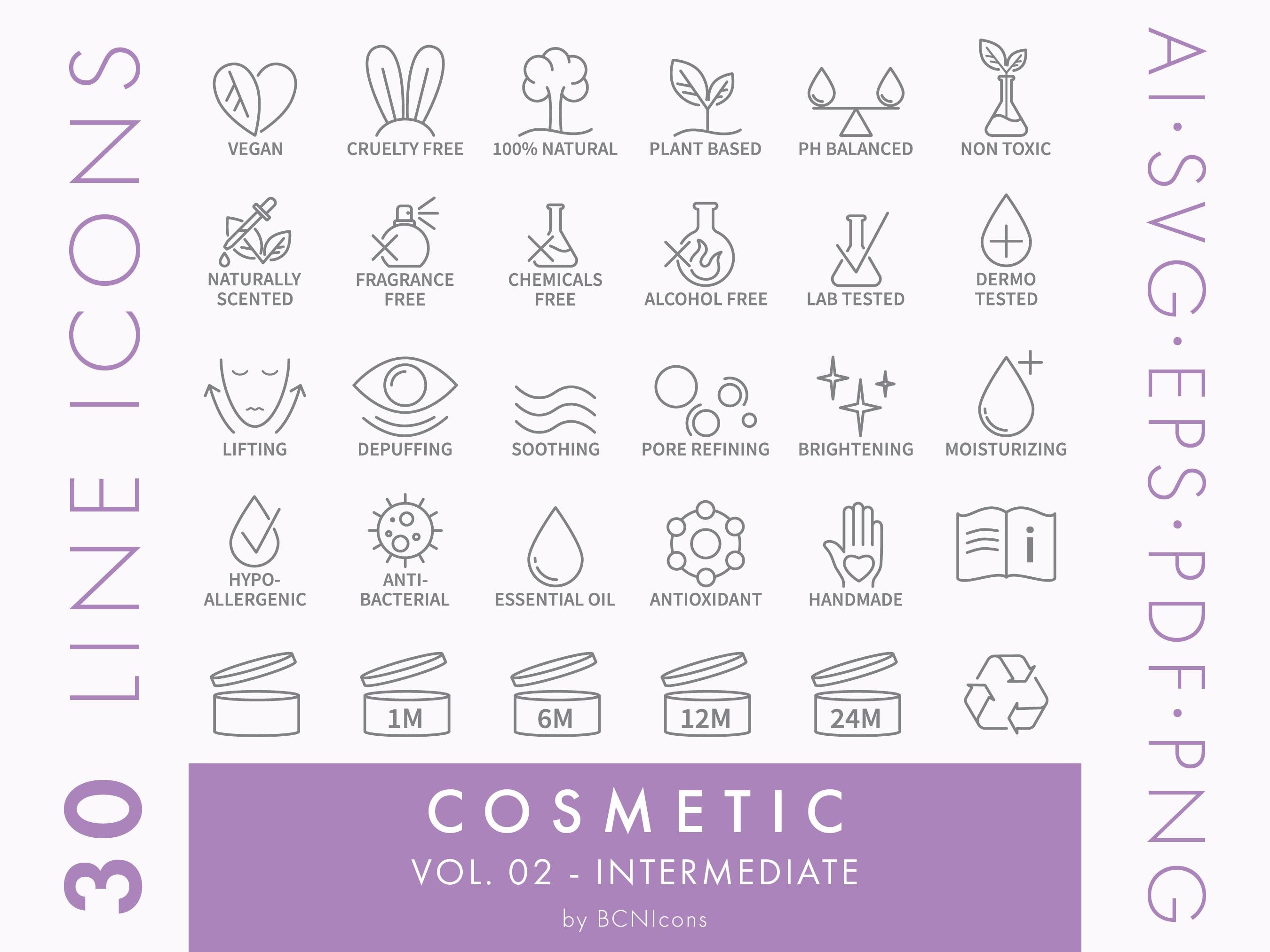 Cosmetics Packaging Symbols Vol. 02 Intermediate Line Icons Pack SVG ...