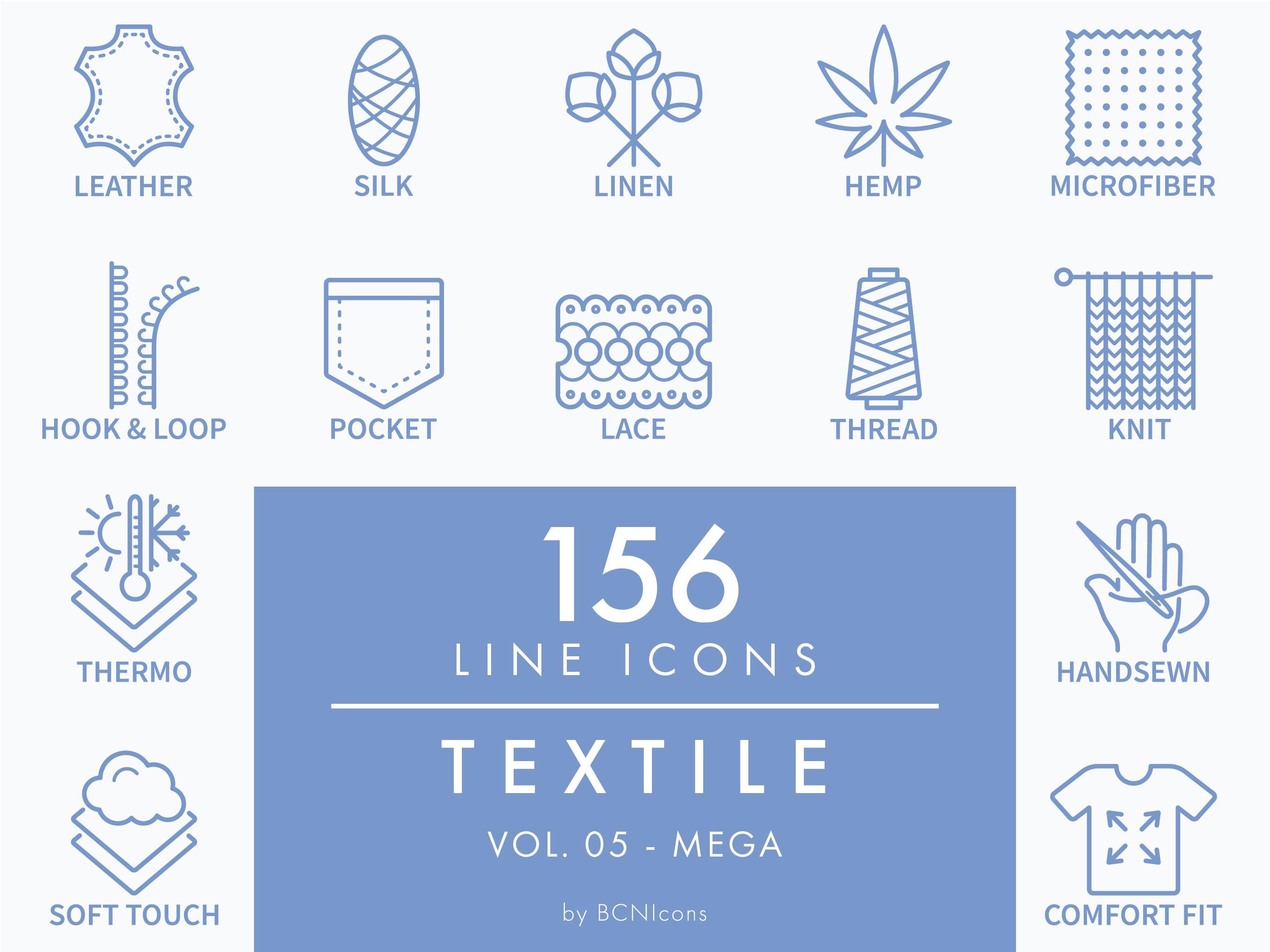 MEGA PACK: Textile Symbols Vol. 05 Line Icons Pack SVG, Tailor Sewing ...