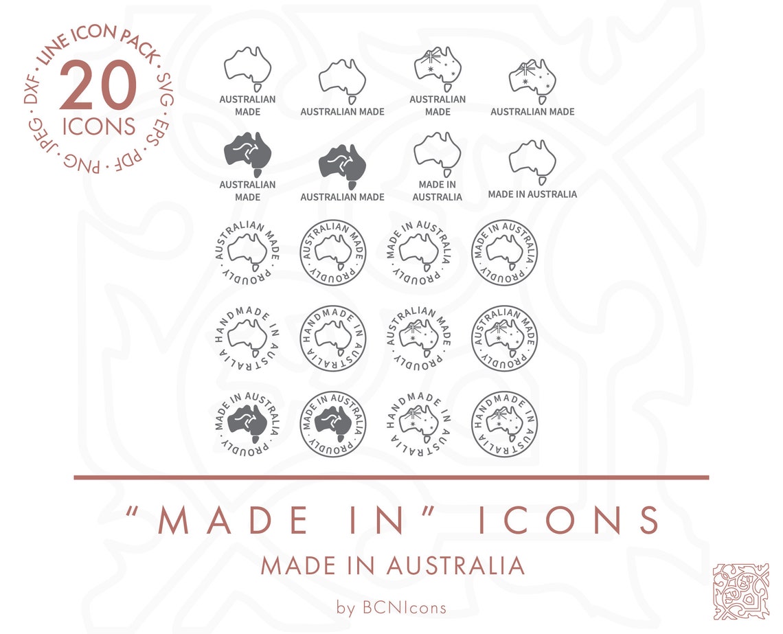 Made in Australia Badge Line Icons Pack SVG Australian Made | Etsy