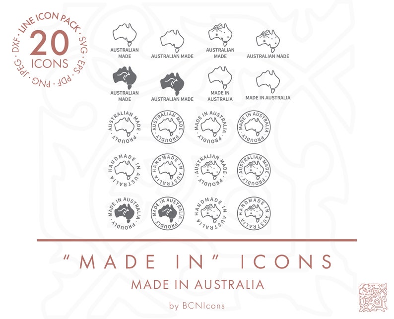 Made in Australia Badge Line Icons Pack SVG Australian Made | Etsy
