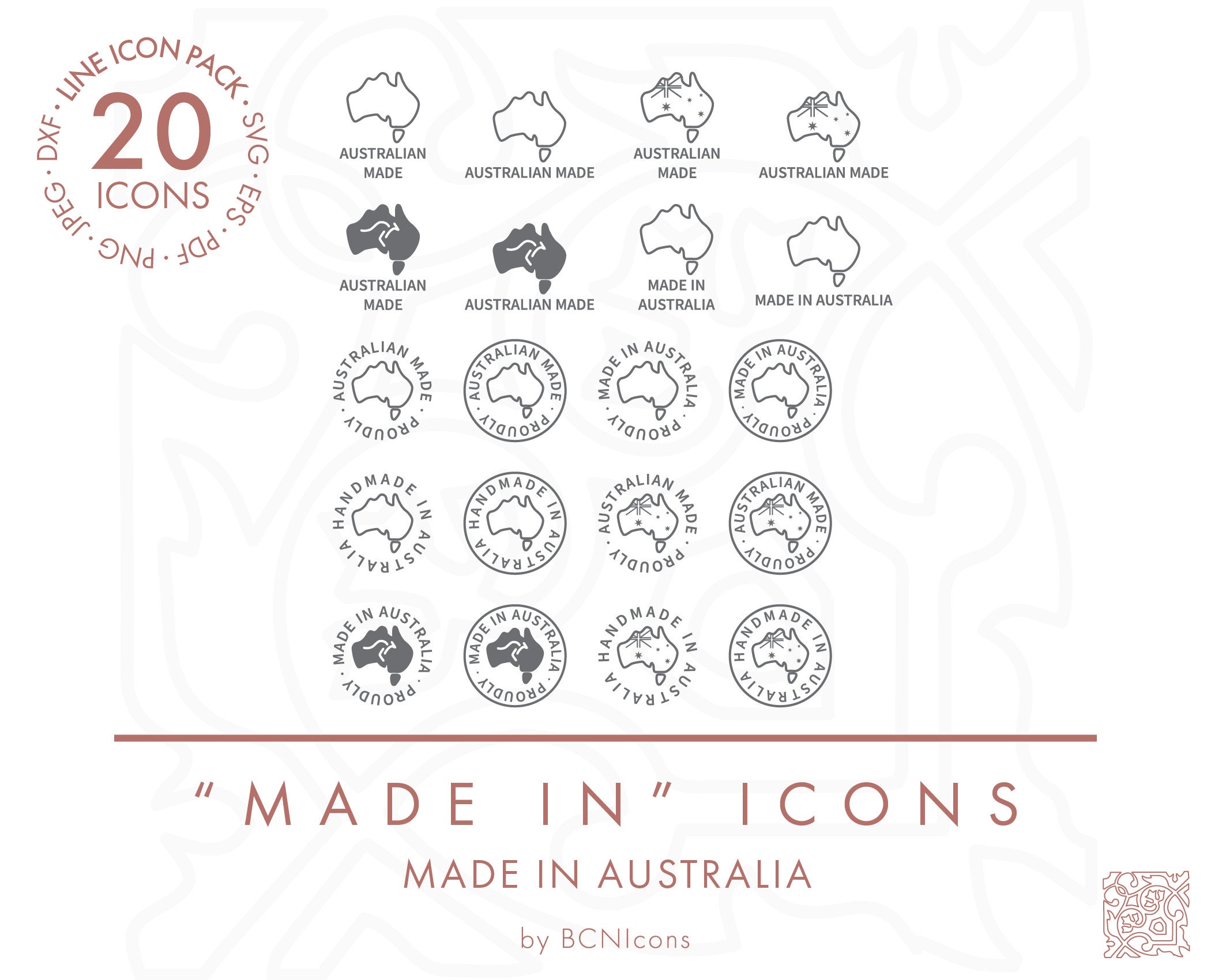 Made in Australia Badge Line Icons Pack SVG Australian Made | Etsy
